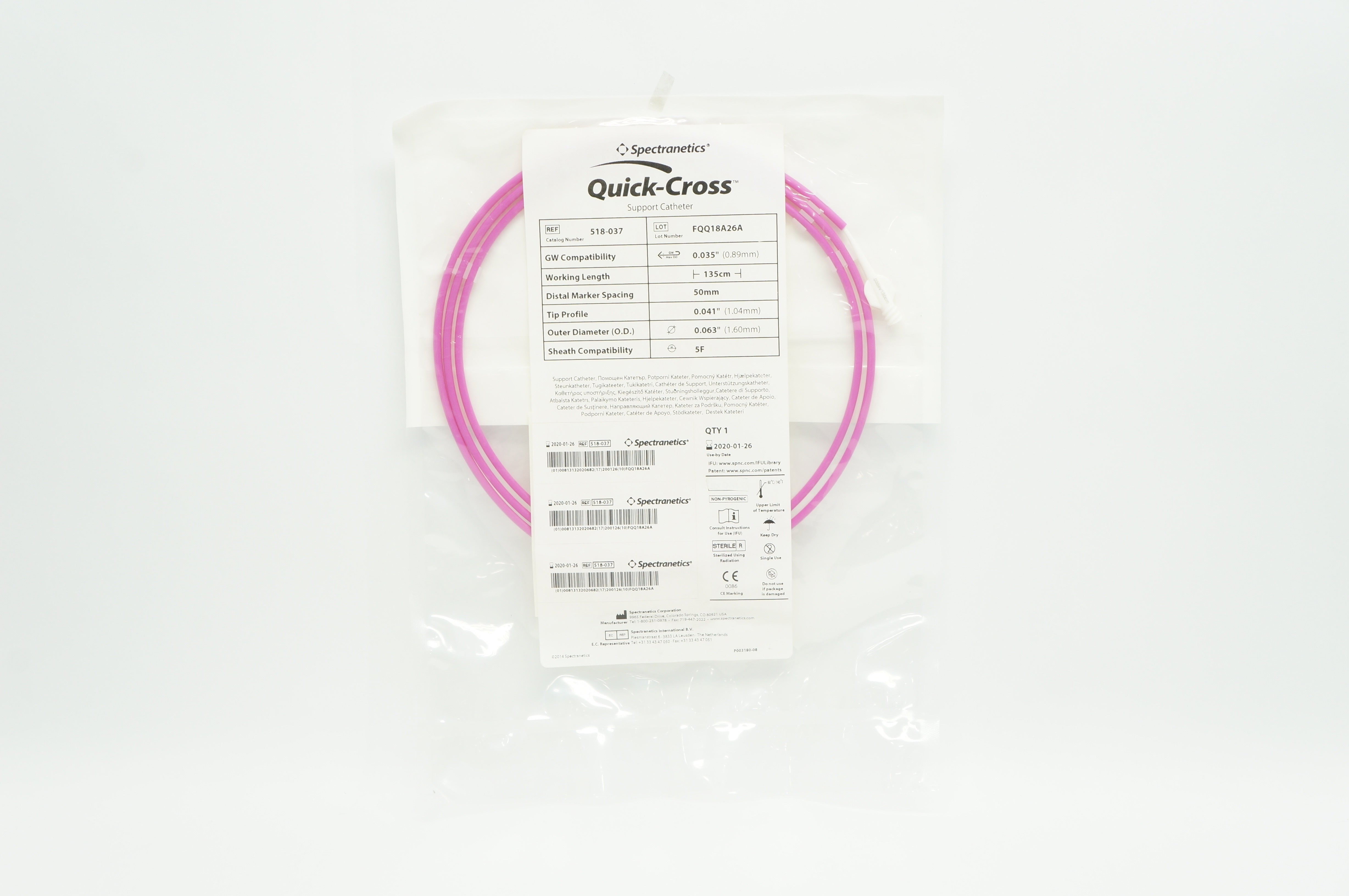 Spectranetics 518-037 Quick-Cross Support Cath. 5F x 135cm (x)