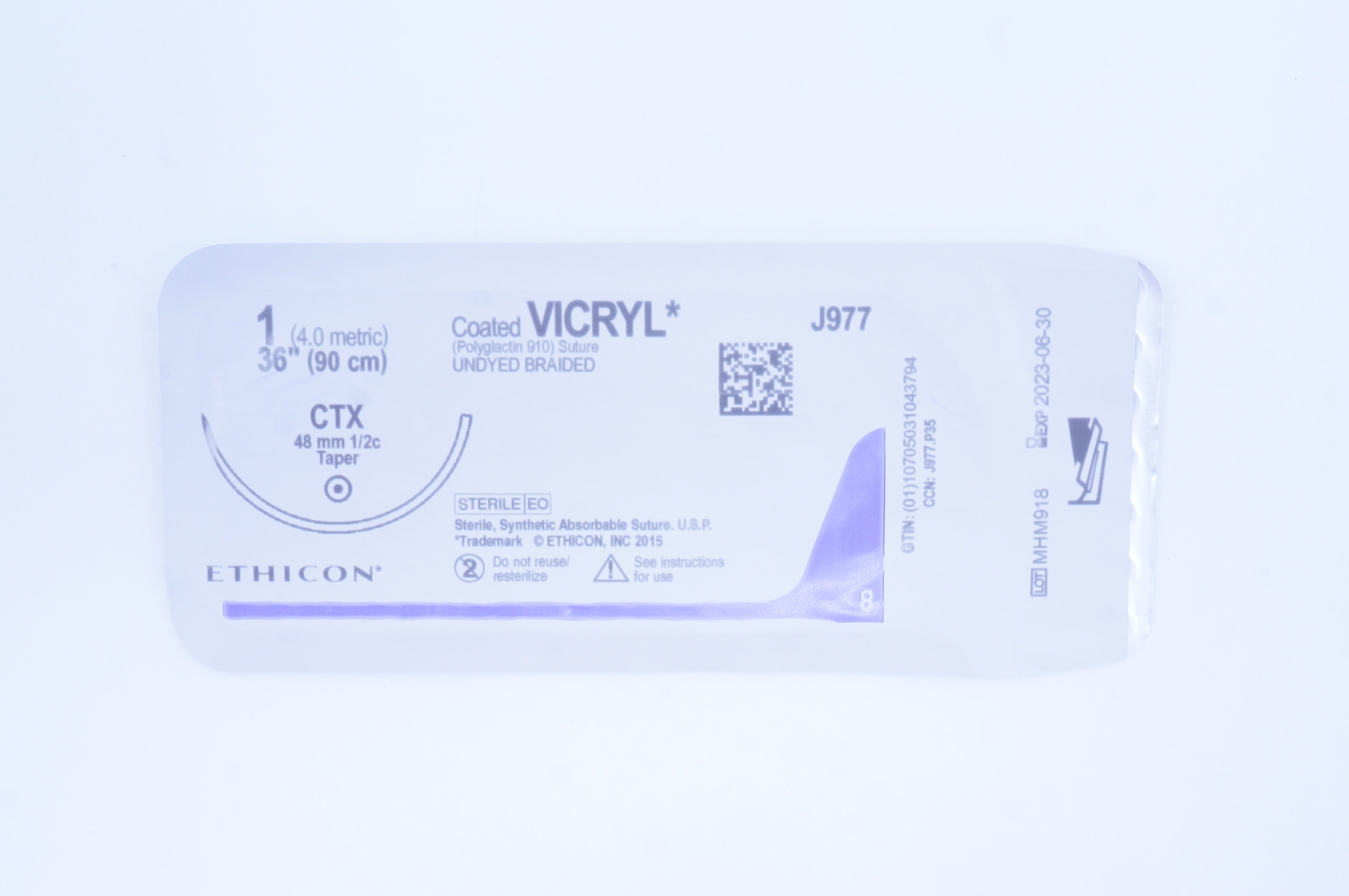 Ethicon J977 1 Coated VICRYL CTX 48mm 1/2c Taper, 36inch