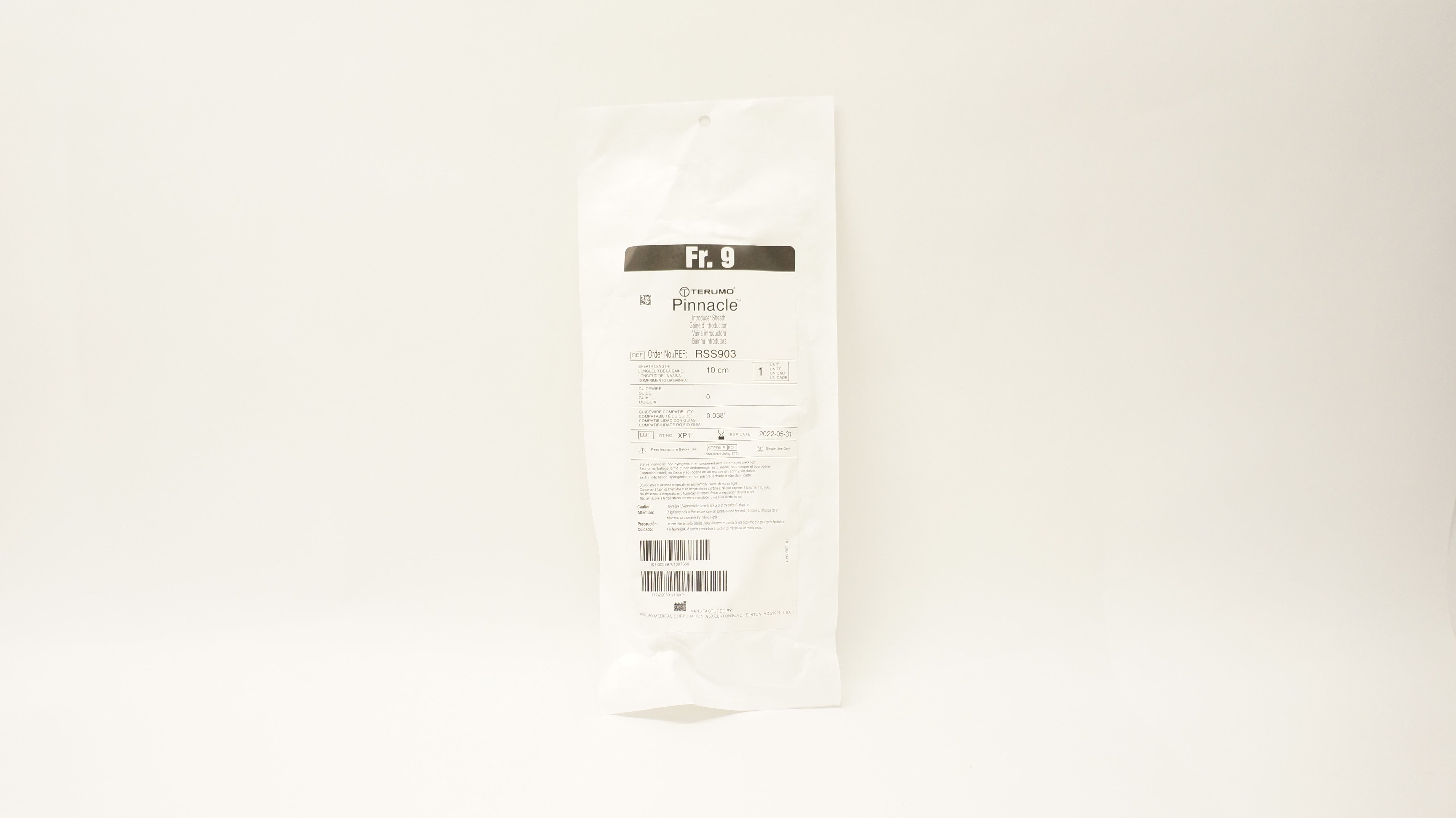 Terumo RSS903 Pinnacle Introducer Sheath 9Fr x 10cm x 0.038inch