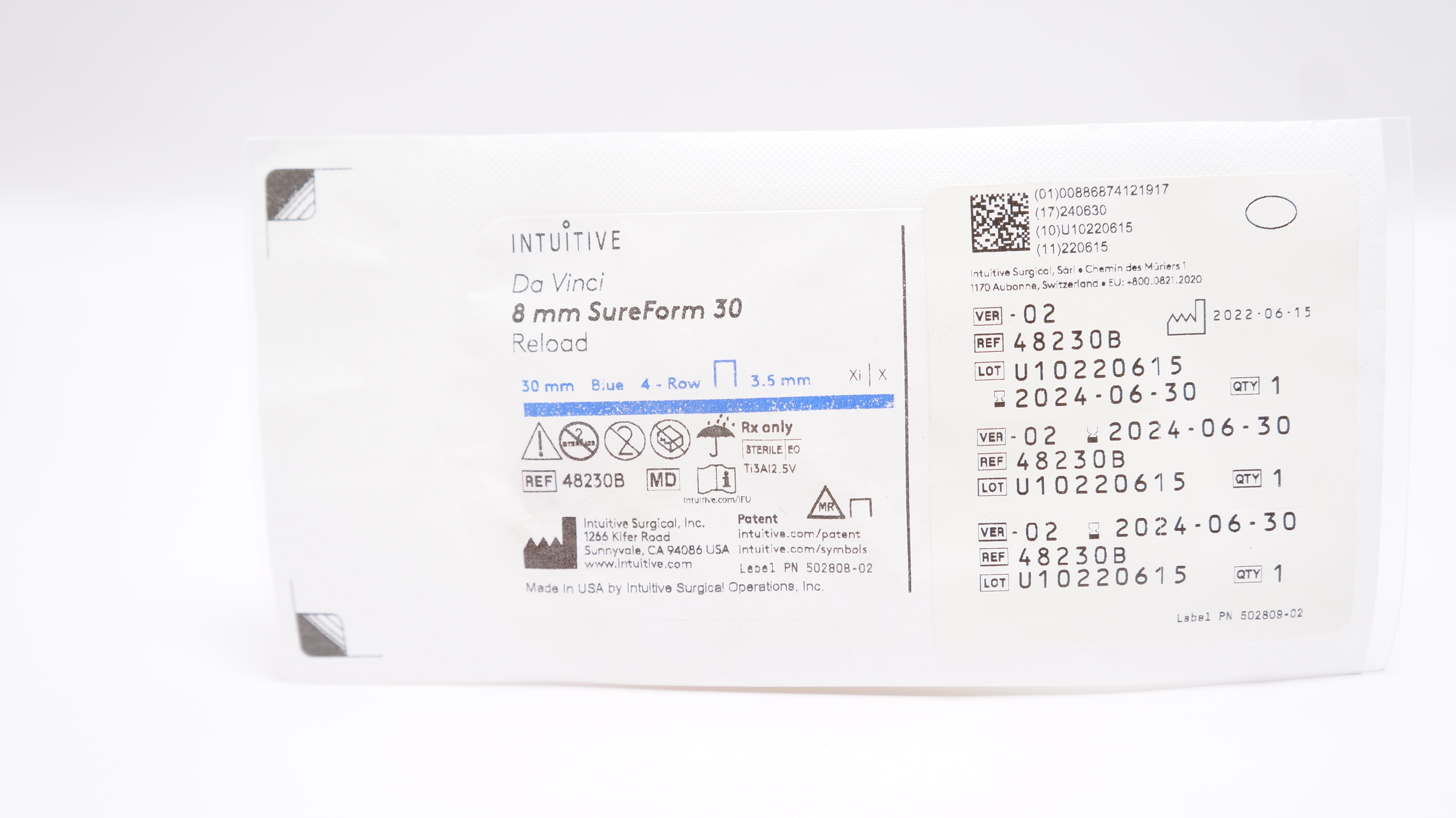 Intuitive Surgical 48230B 8mm SureForm Reload 30mm Blue 4-Row 3.5mm