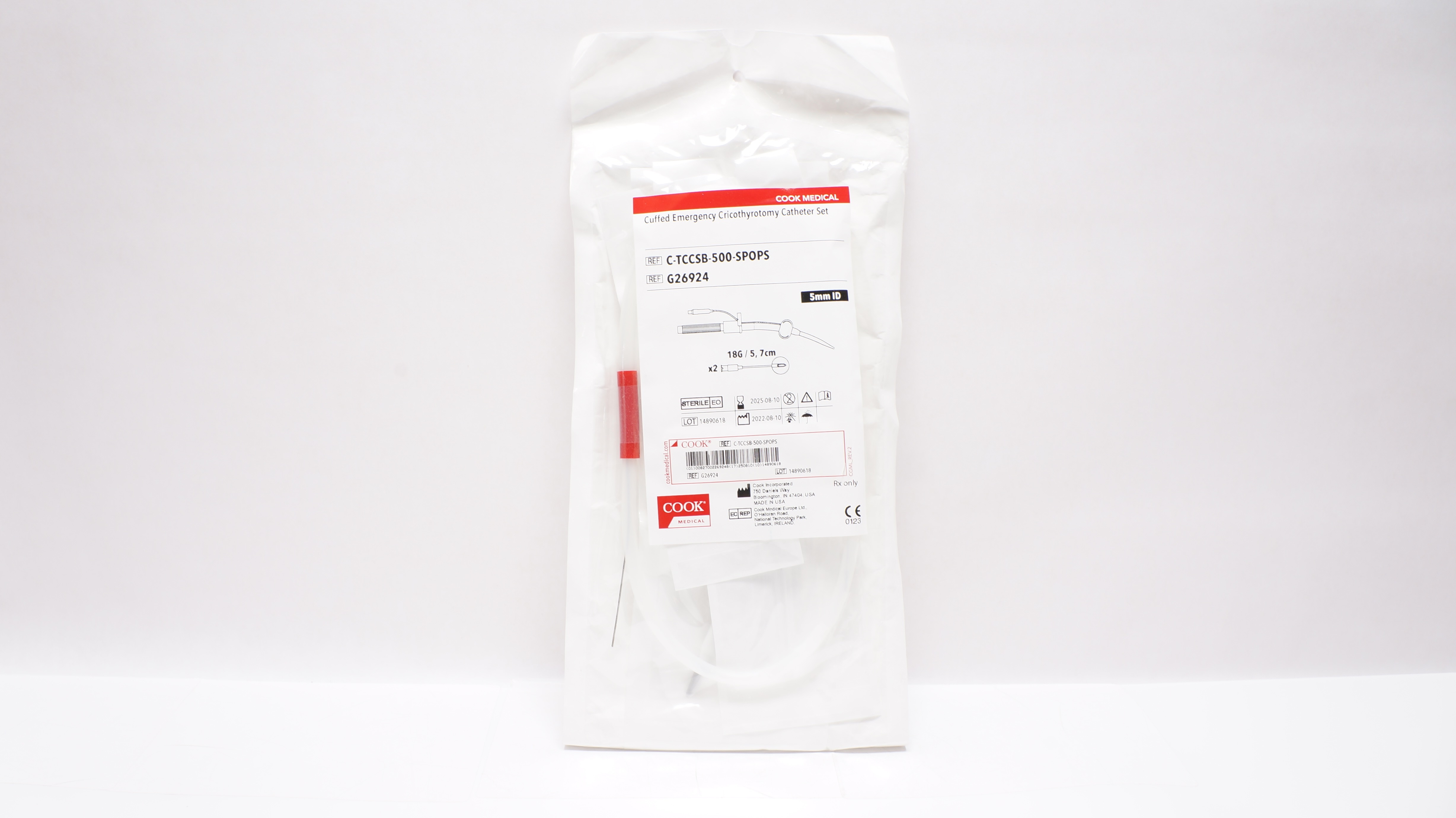 Cook Medical G26924 Cuffed Emergency Cricothyrotomy Cath. Set 5mmID 18G ...
