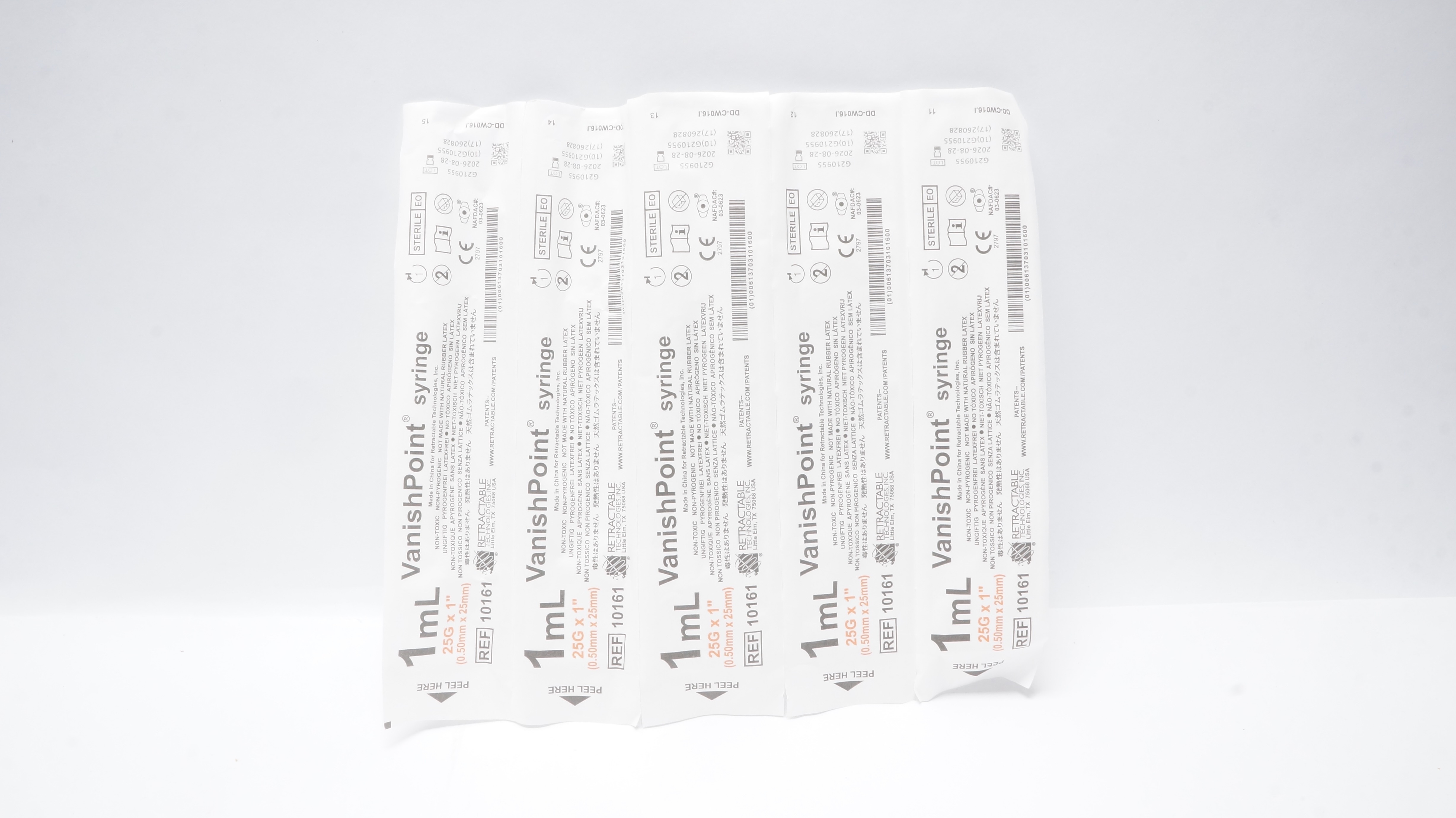 Retractable 10161 Vanish Point Syringe 1mL 25G x 1inch - Lot of 5