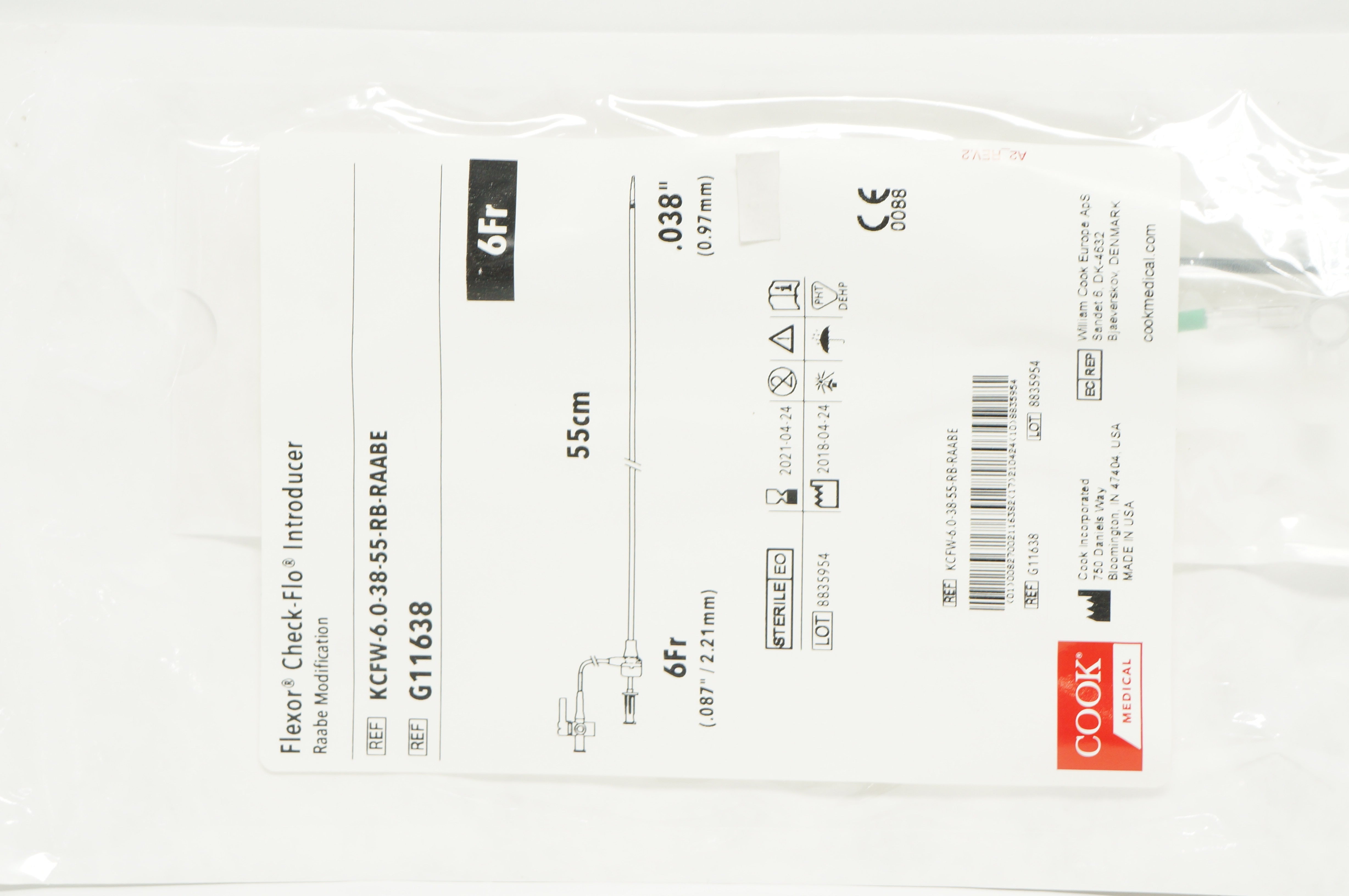 Cook Medical G11638 Flexor Check-Flo Introducer 6Fr x 55cm x .038inch (x)