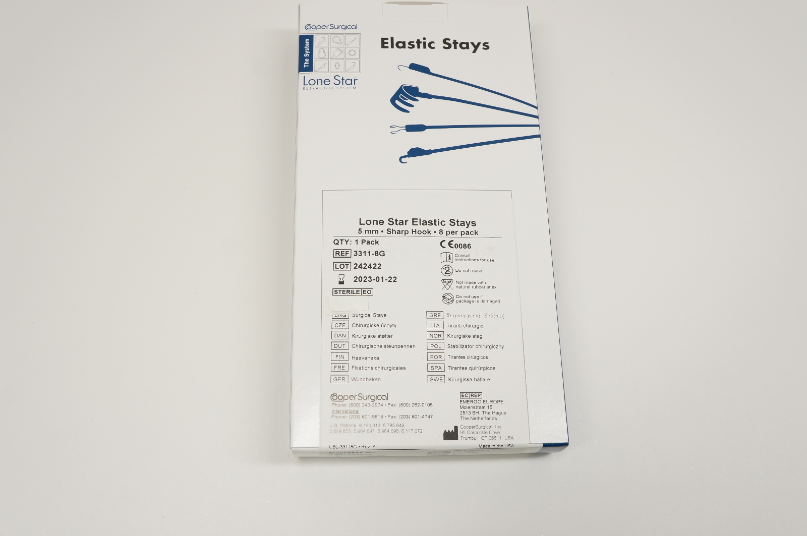 Cooper Surgical 3311-8G Lone Star Elastic Stays 5mm, Sharp Hook - Pack of 8