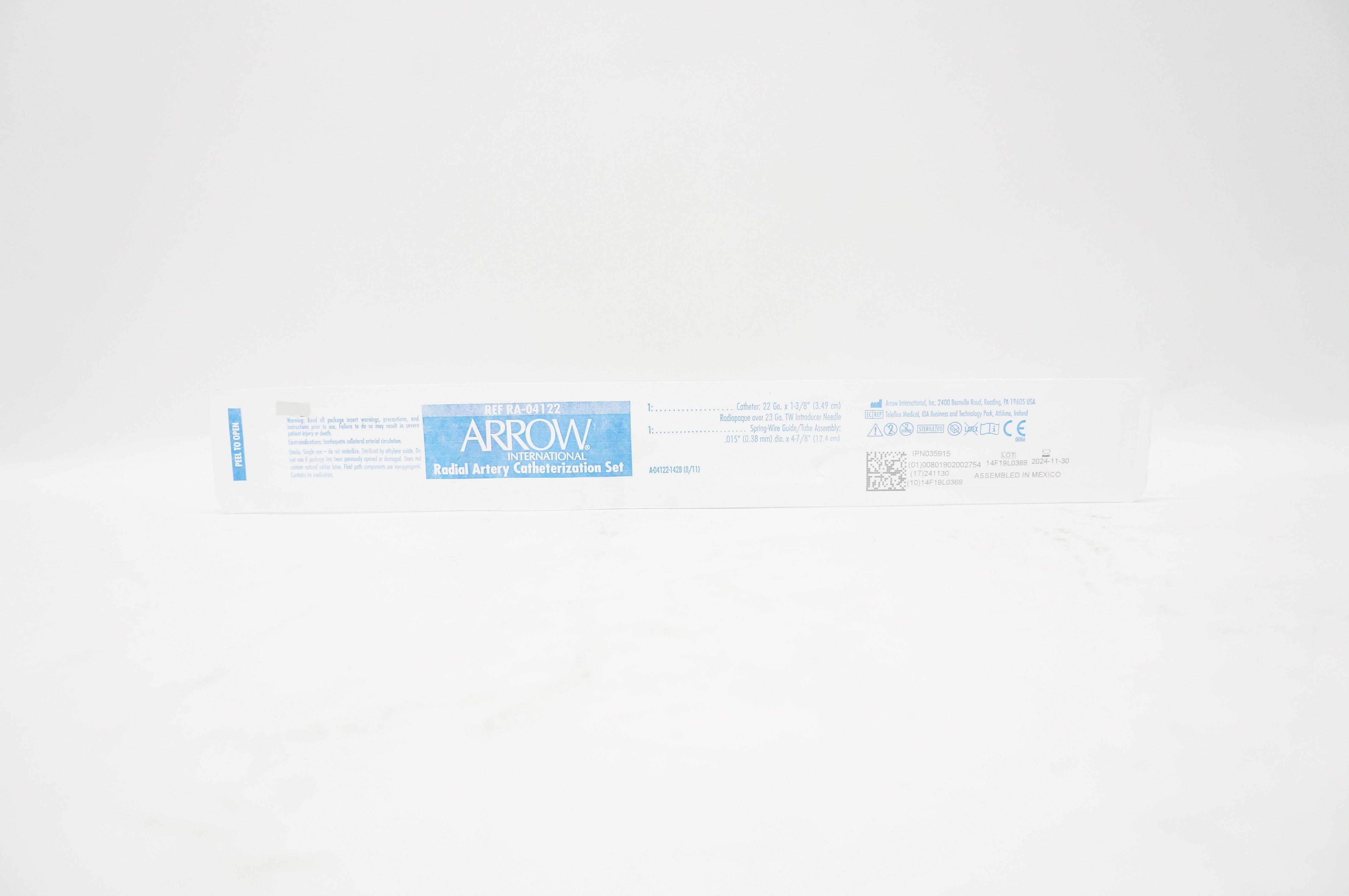 Arrow RA-04122 Radial Artery Cath. Set 22Ga x 1 3/8 inch (x)