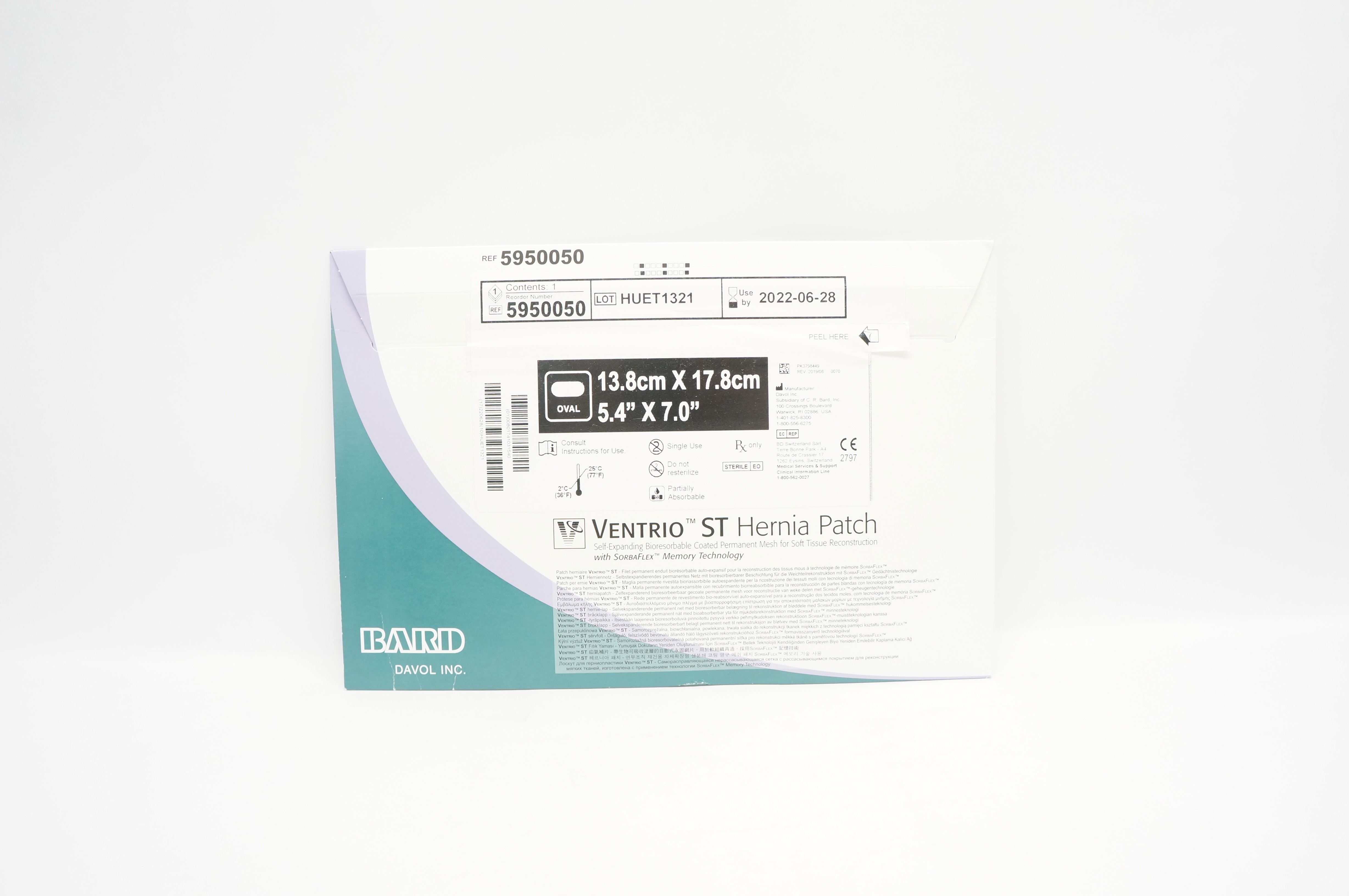 Bard 5950050 Davol Ventrio ST Hernia Patch Oval, 5.4inch x 7.0inch (x)