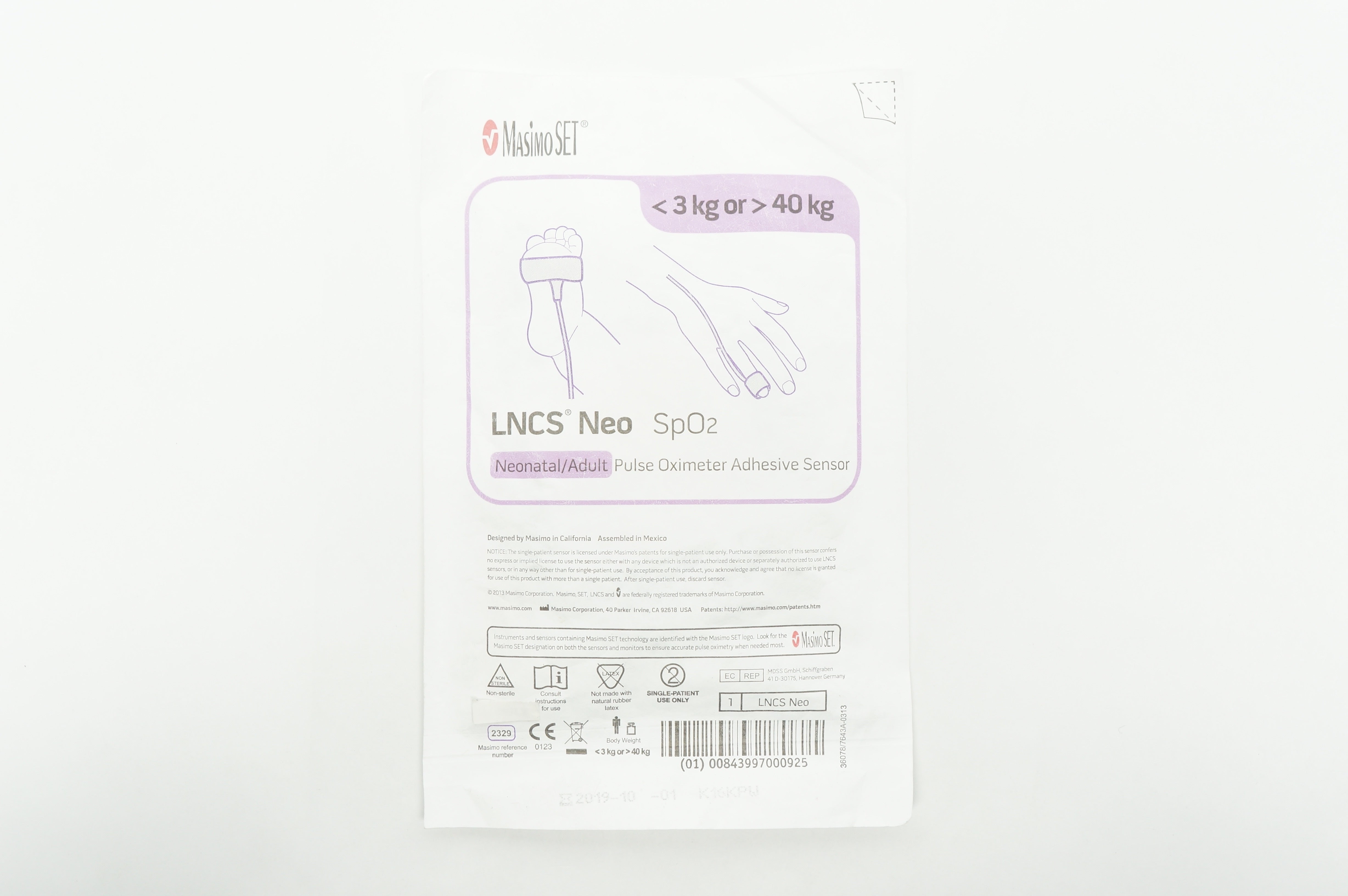 Masimo 2329 LNCS Neo SpO2 Adult Pulse Oximeter Adhesive Sensor 40kg (x)