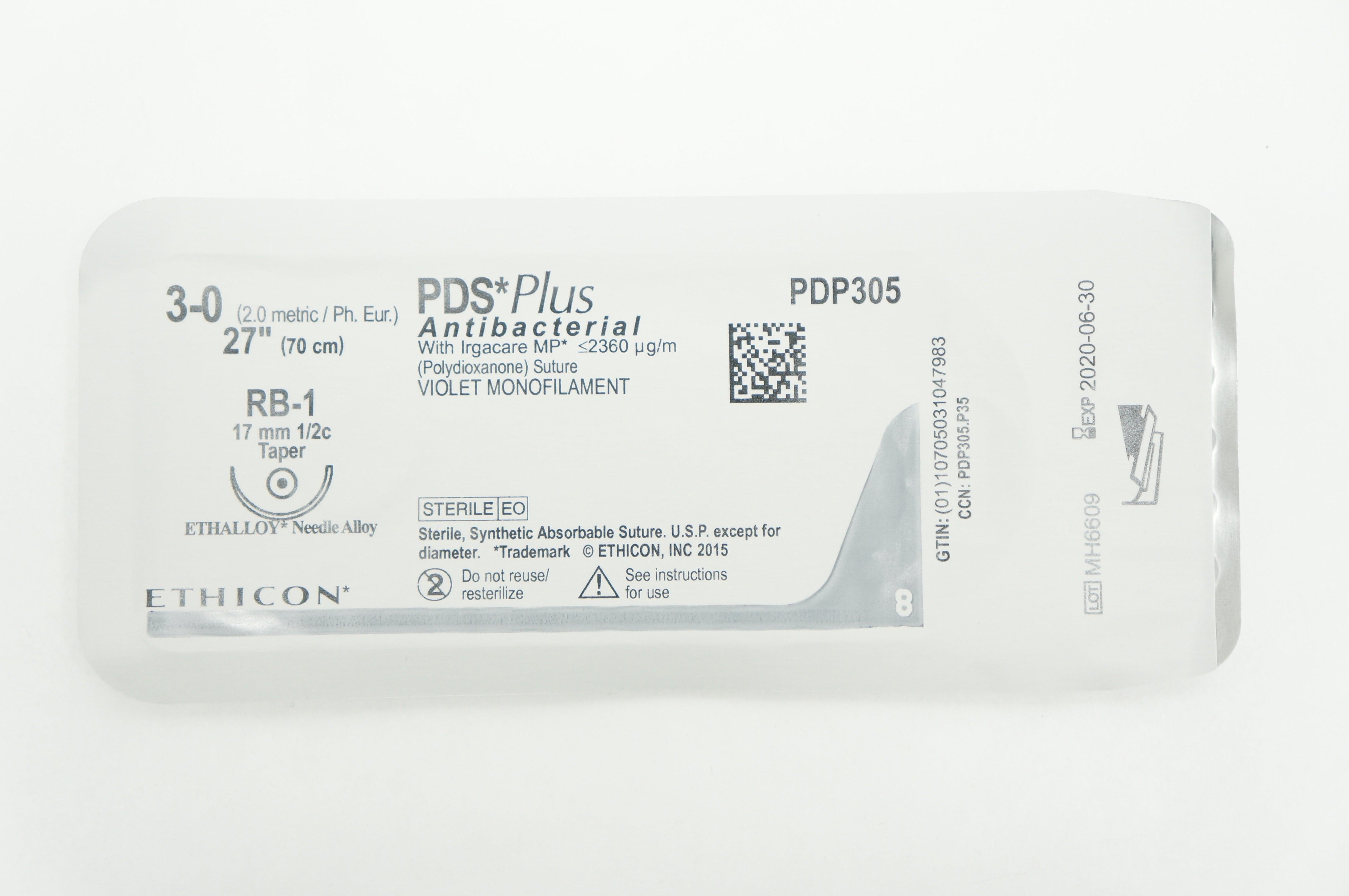 Ethicon PDP305 3-0 PDS Plus, RB-1, 17mm 1/2c Taper, 27inch (x)