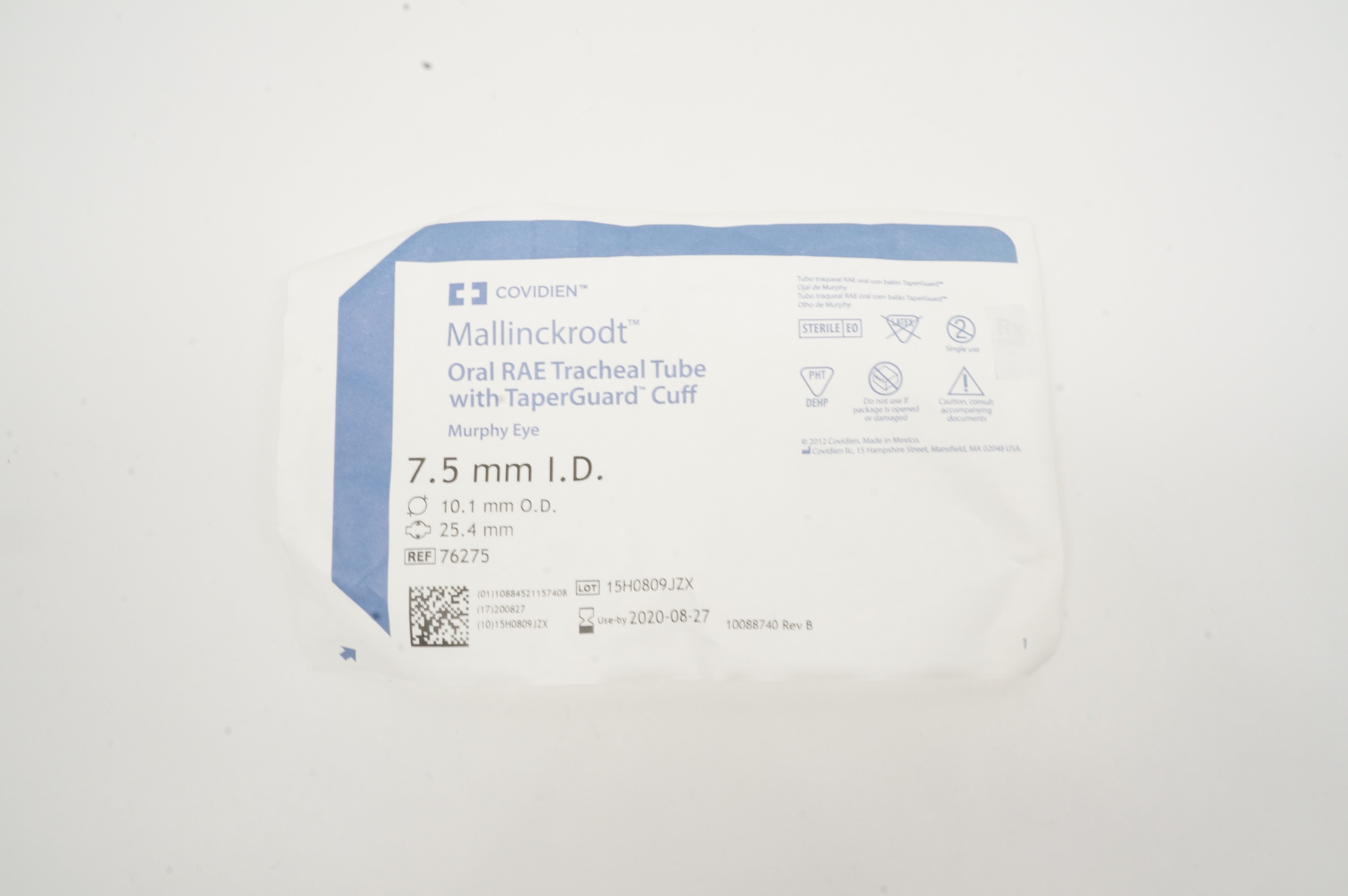 Covidien 76275 Mallinckrodt Oral RAE Tracheal Tube 7.5 ID x 10.1 OD x ...