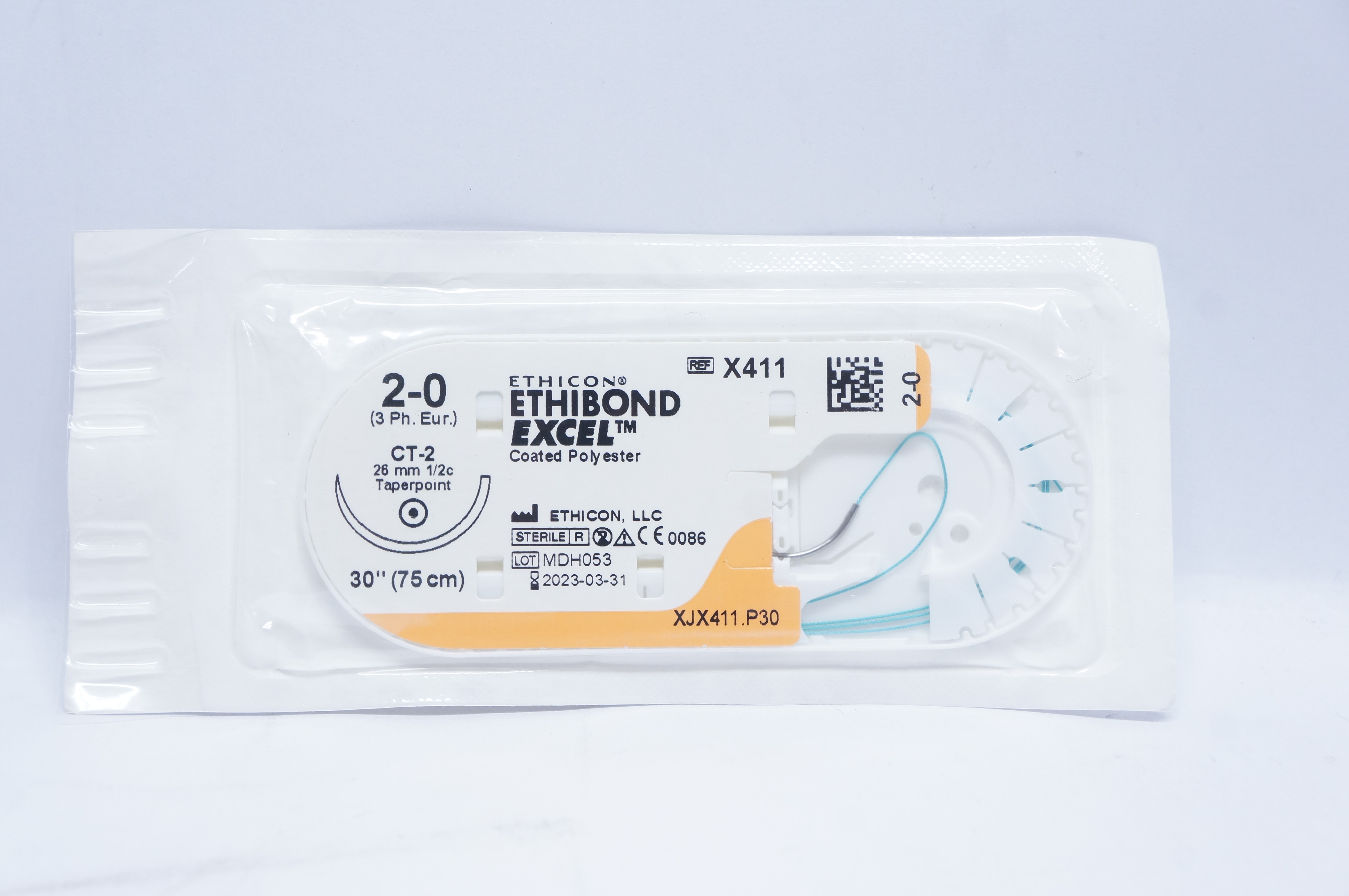 Ethicon X411 2-0 ETHIBOND EXCEL, CT-2, 26mm 1/2c Taperpoint, 30inch