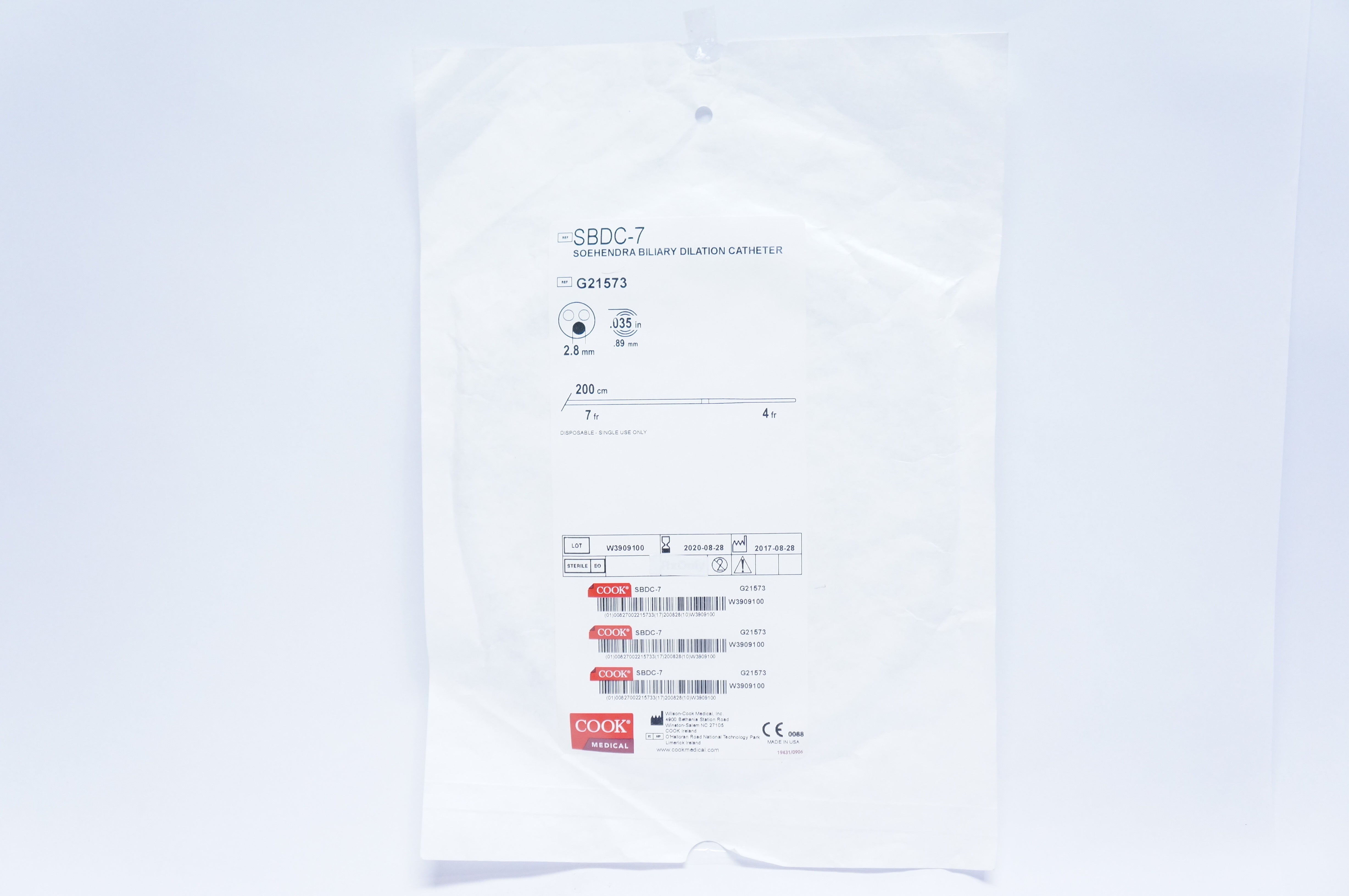 Cook Medical G21573 Soehendra Biliary Dilation Cath., 4-7Fr. x 200cm (x)