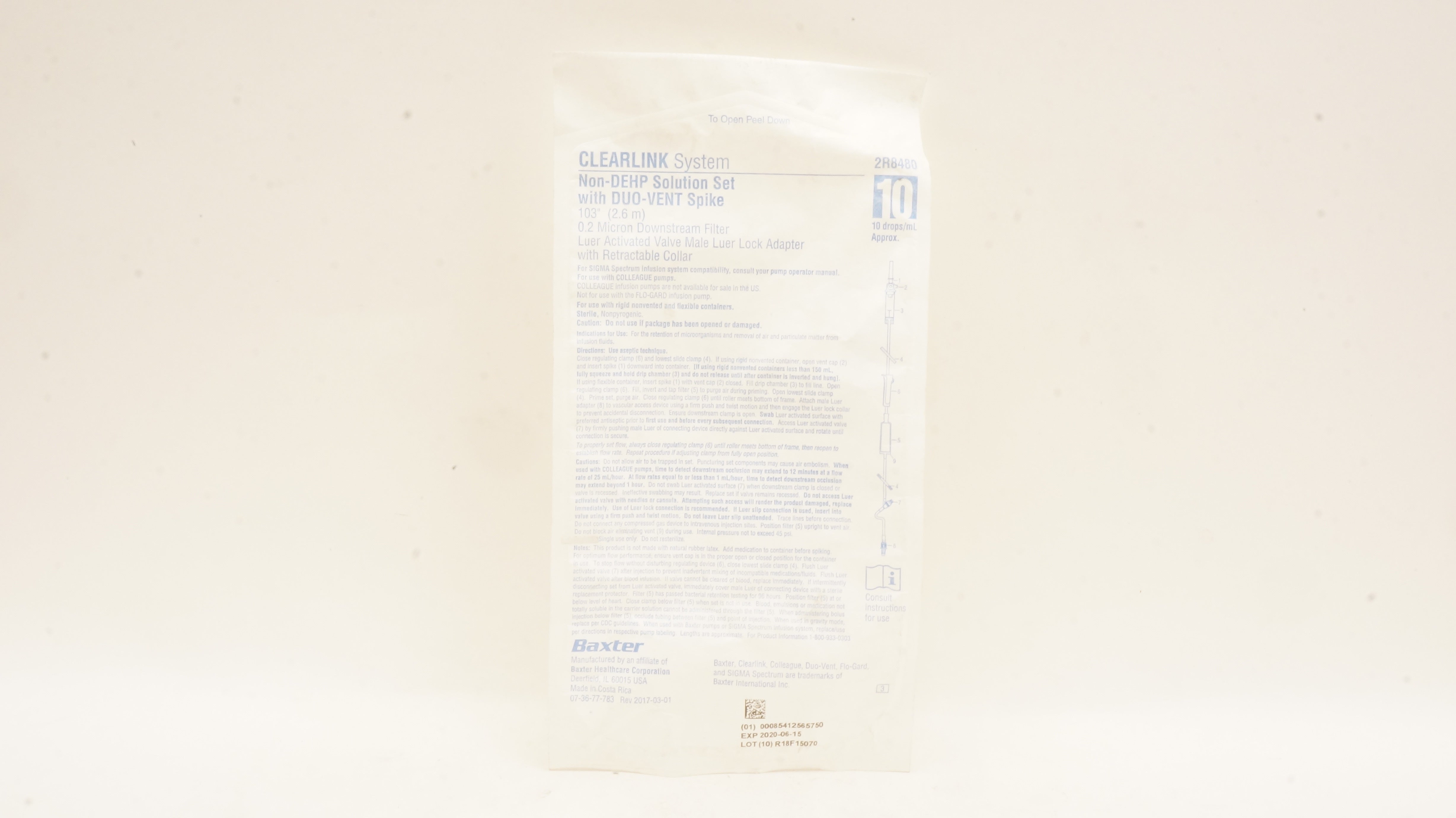 Baxter 2R8480 Clearlink System Non-Dehp Solution Set 103inch, 10drops ...