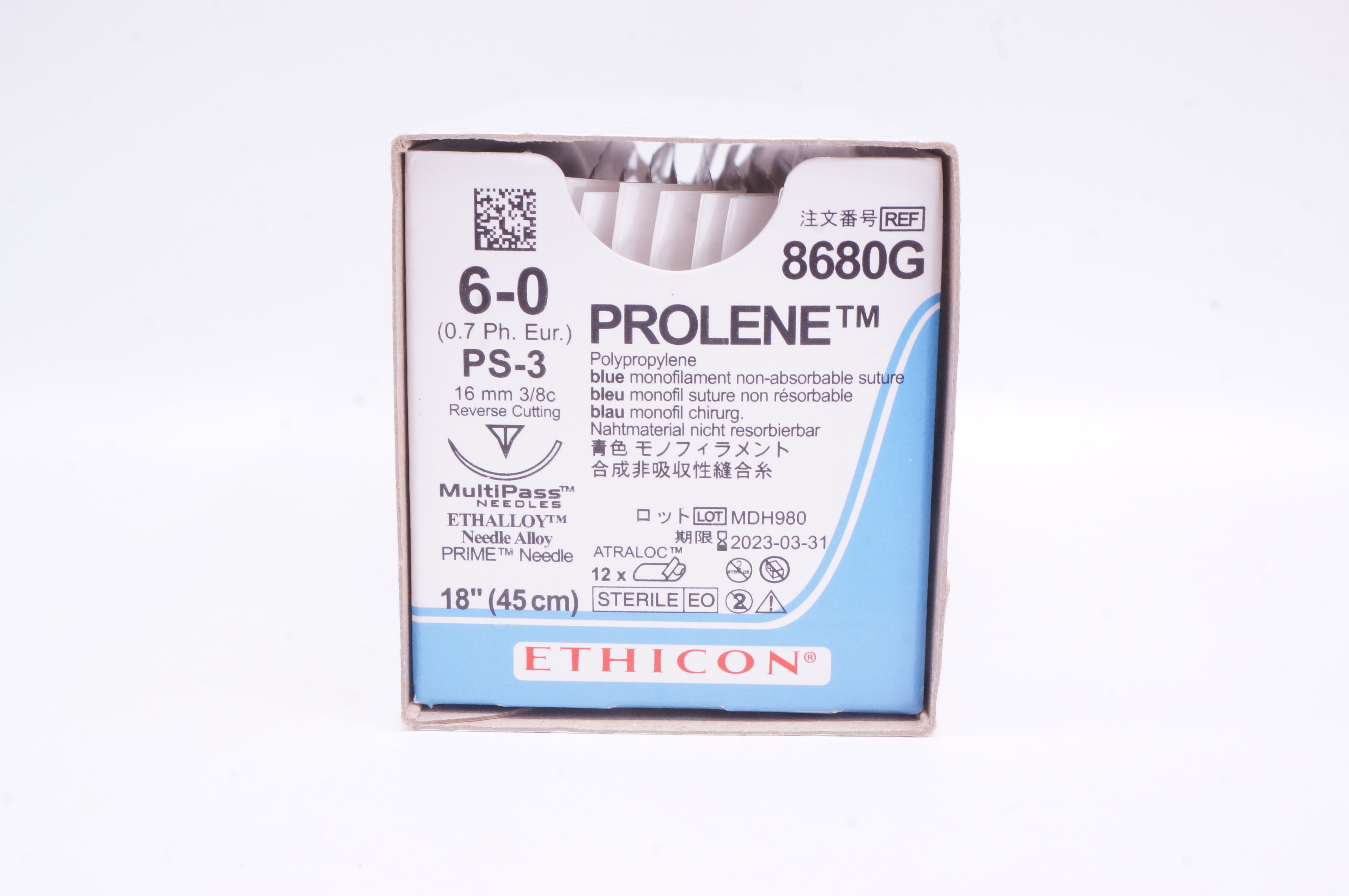 Ethicon 8680G 6-0 PROLENE PS-3 16mm 3/8c Reverse Cutting 18inch - Box of 12