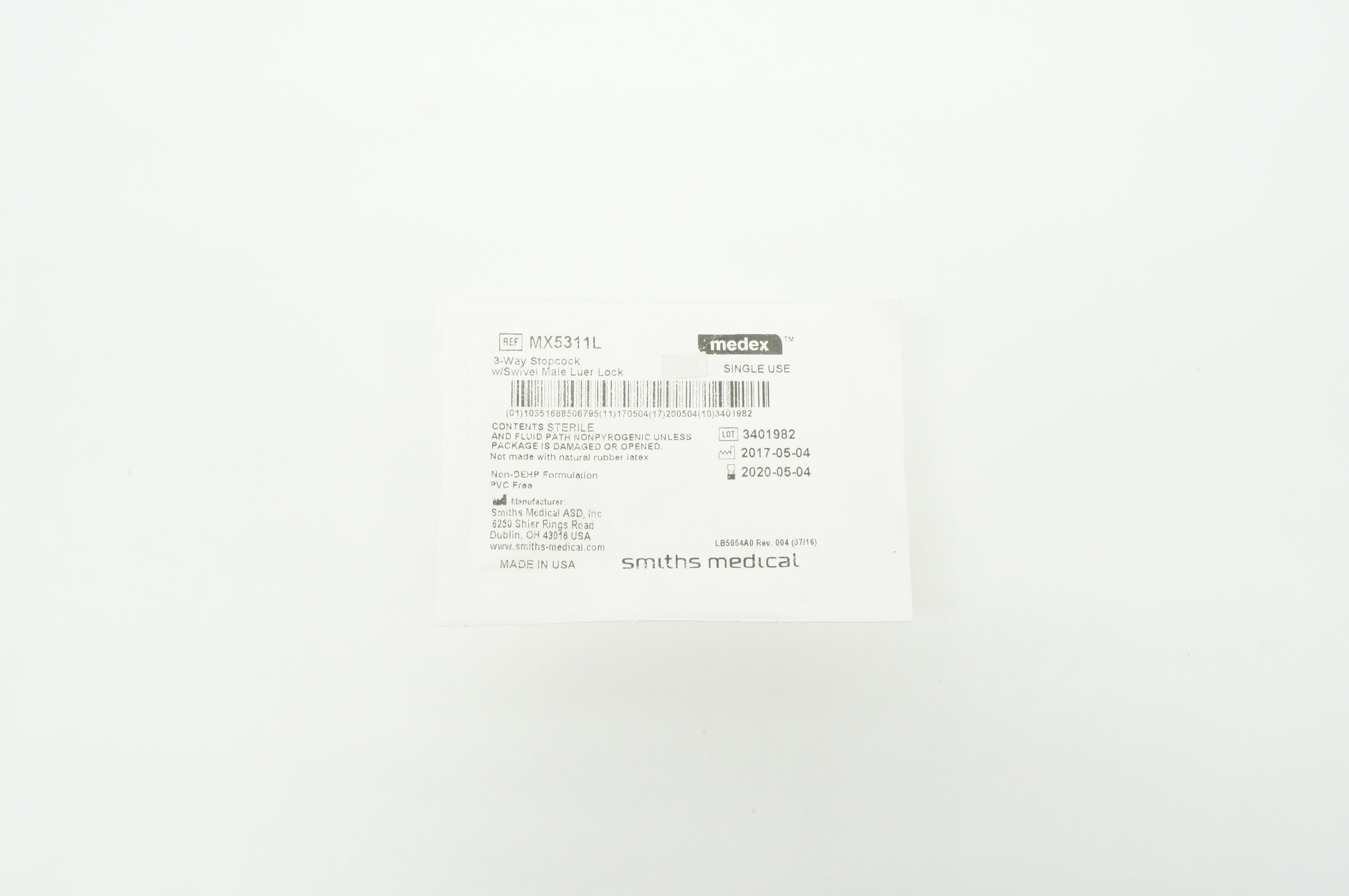 Smiths Medical MX5311L Medex 3-Way Stopcock w/Swivel Male Luer Lock (x)