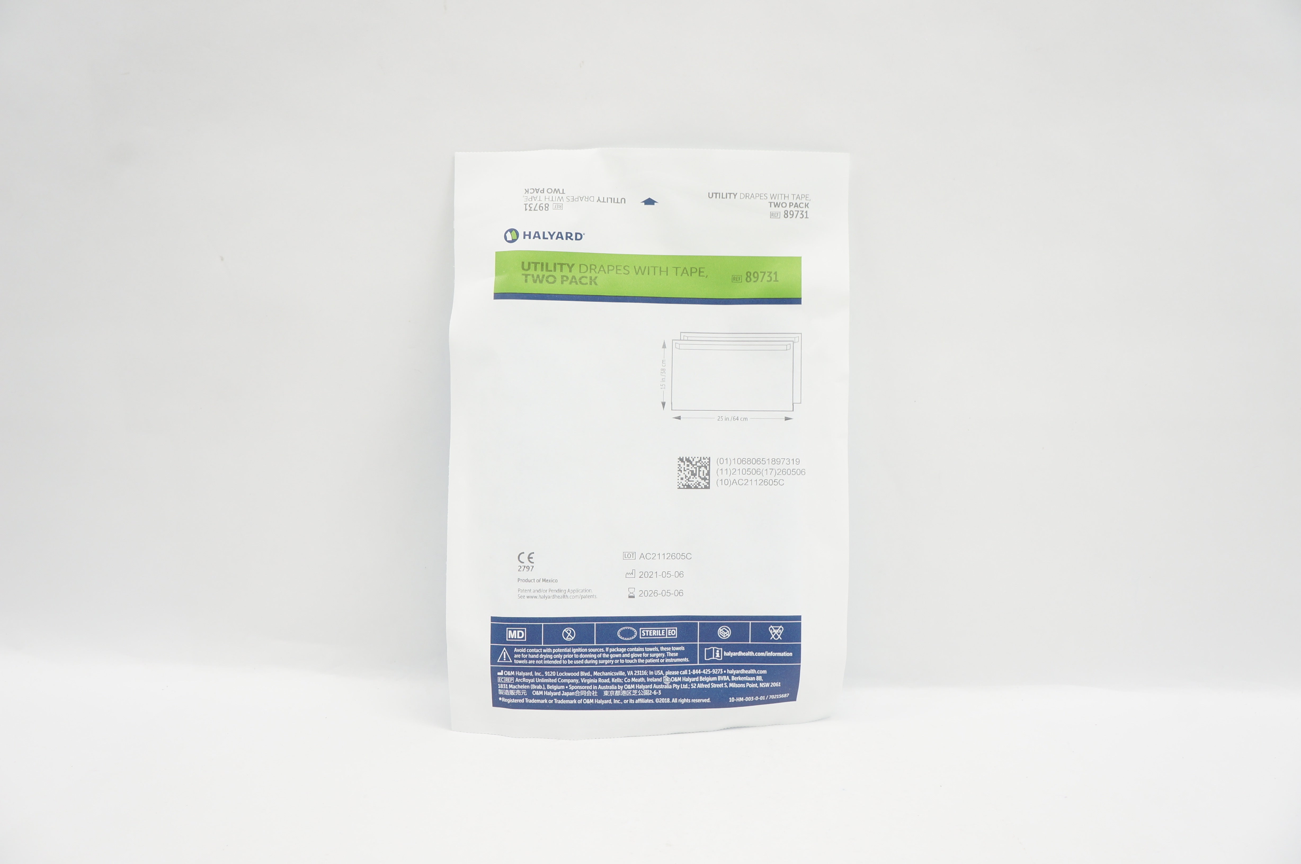 Halyard 89731 Utility Drapes with Tape Two Pack 15 inch x 25 inch