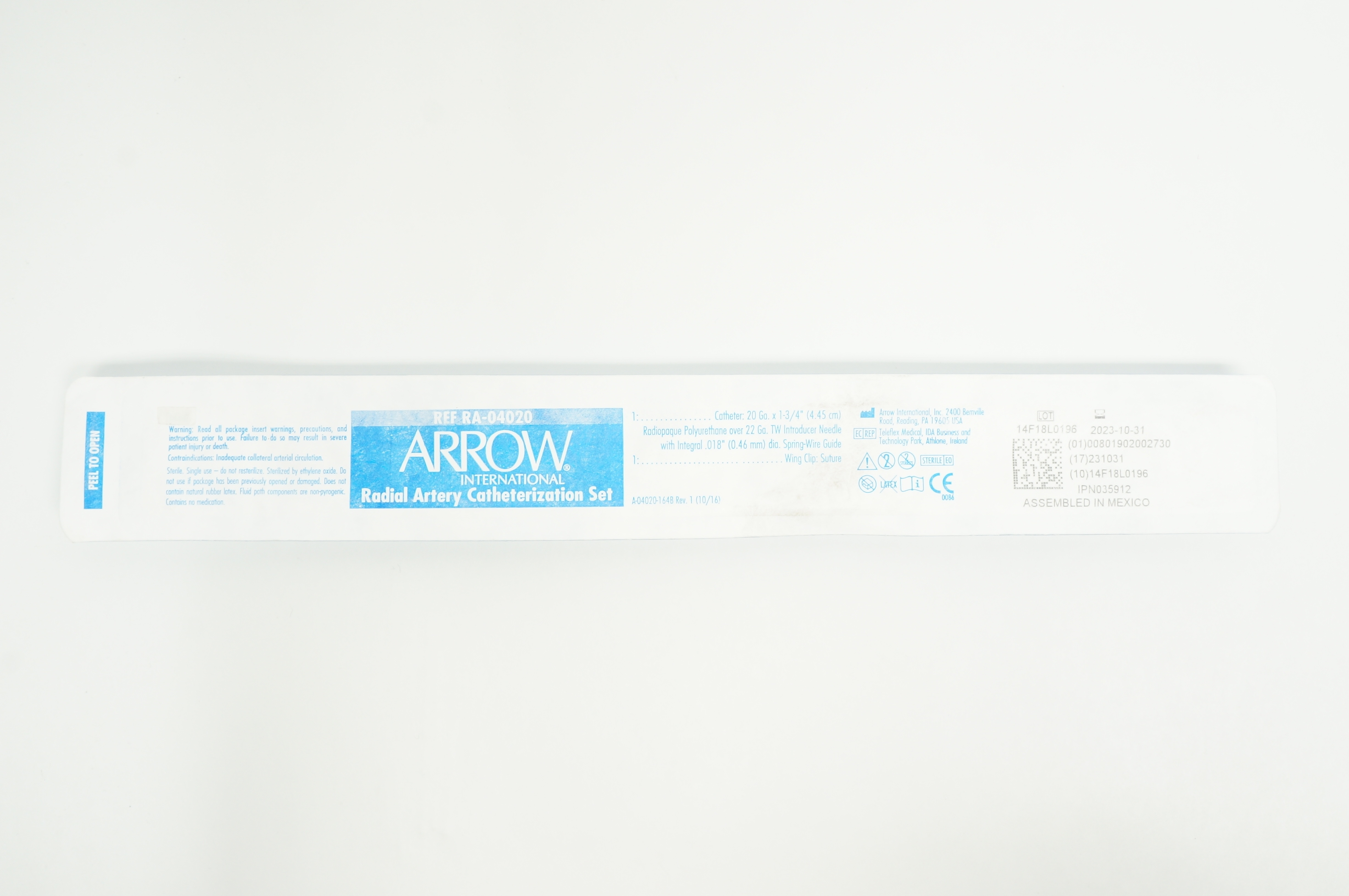 Arrow RA-04020 Radial Artery Catheterization Set 20Ga x 1-3/4inch