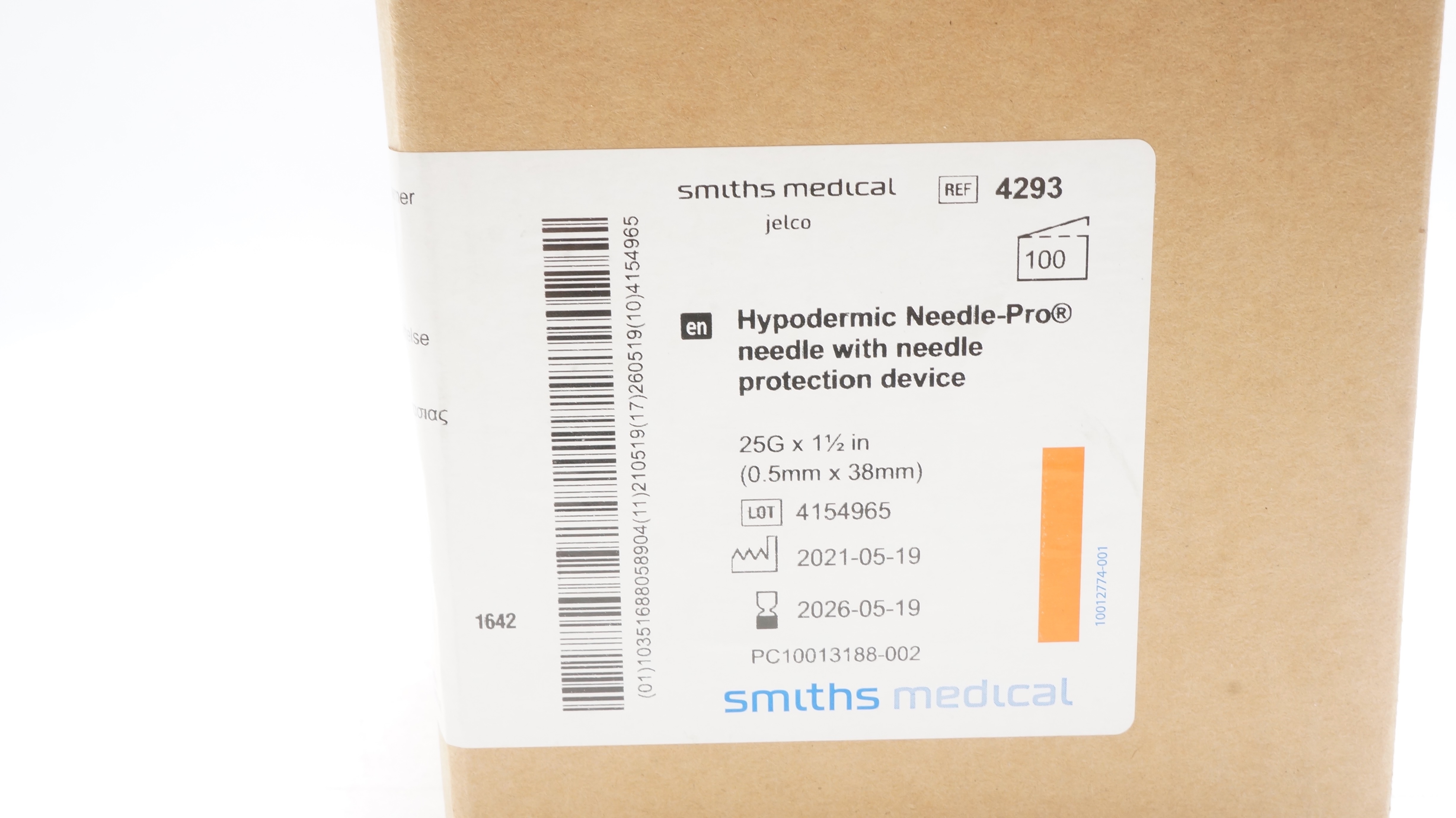 Smiths Medical 4293 Hypodermic Ndle W/Protection 25G x 1-1/2inch - Box ...