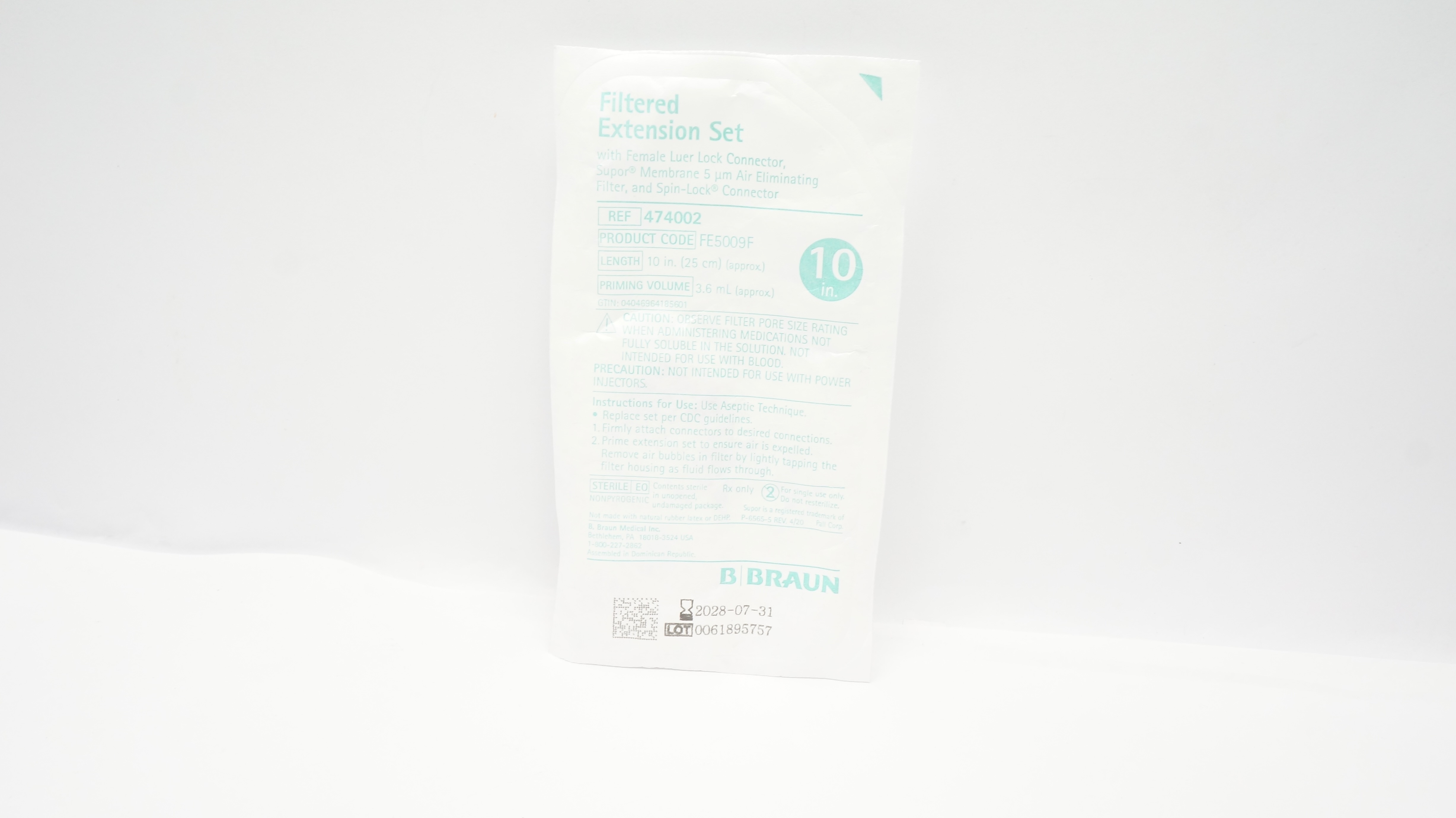 B.Braun 474002 Filtered Extension Set 10inch, 5 Micron