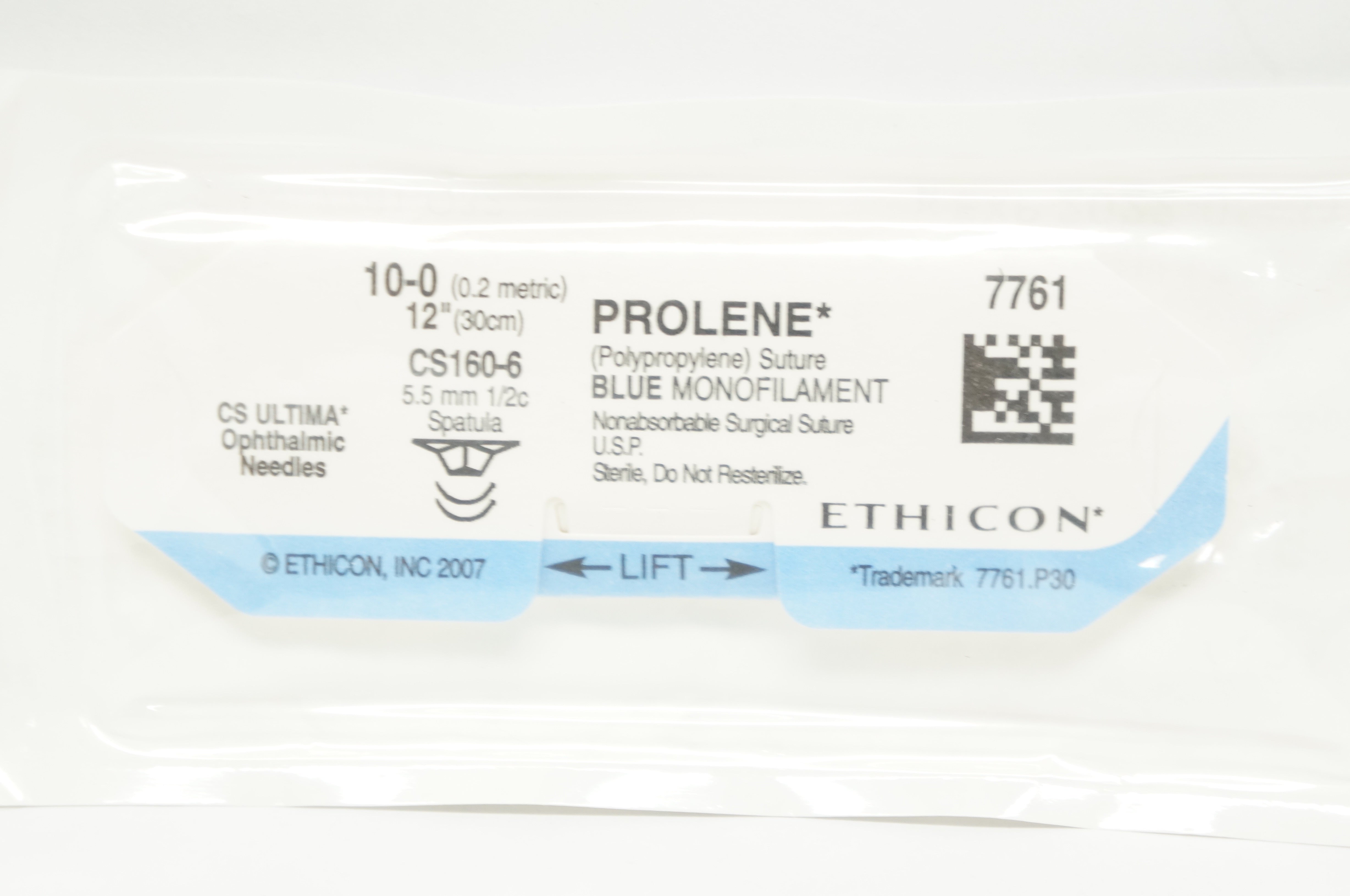 Ethicon 7761 10-0 PROLENE Polypropylene Stre CS160-6, 5.5mm 1/2c ...