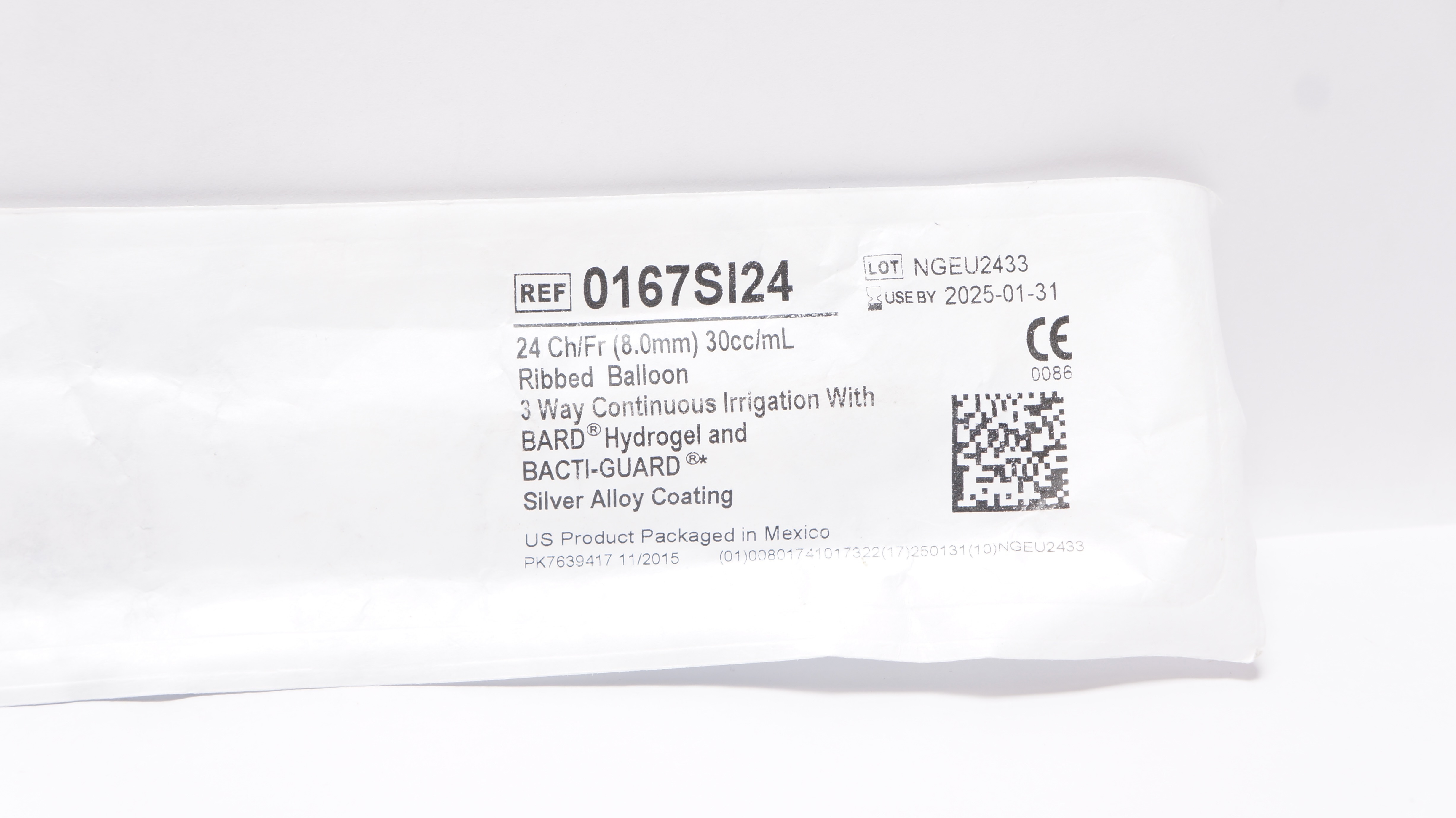 Bard 0167SI24 Bardex IC Anti-Infective Foley Cath.24Ch/Fr 30cc/mL ...
