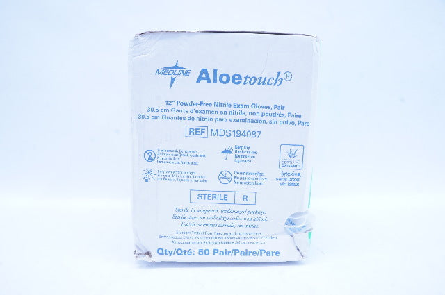 Medline MDS194087 AloeTouch 12 inch Powder-Free Nitrile Exam Gloves - Box of 44