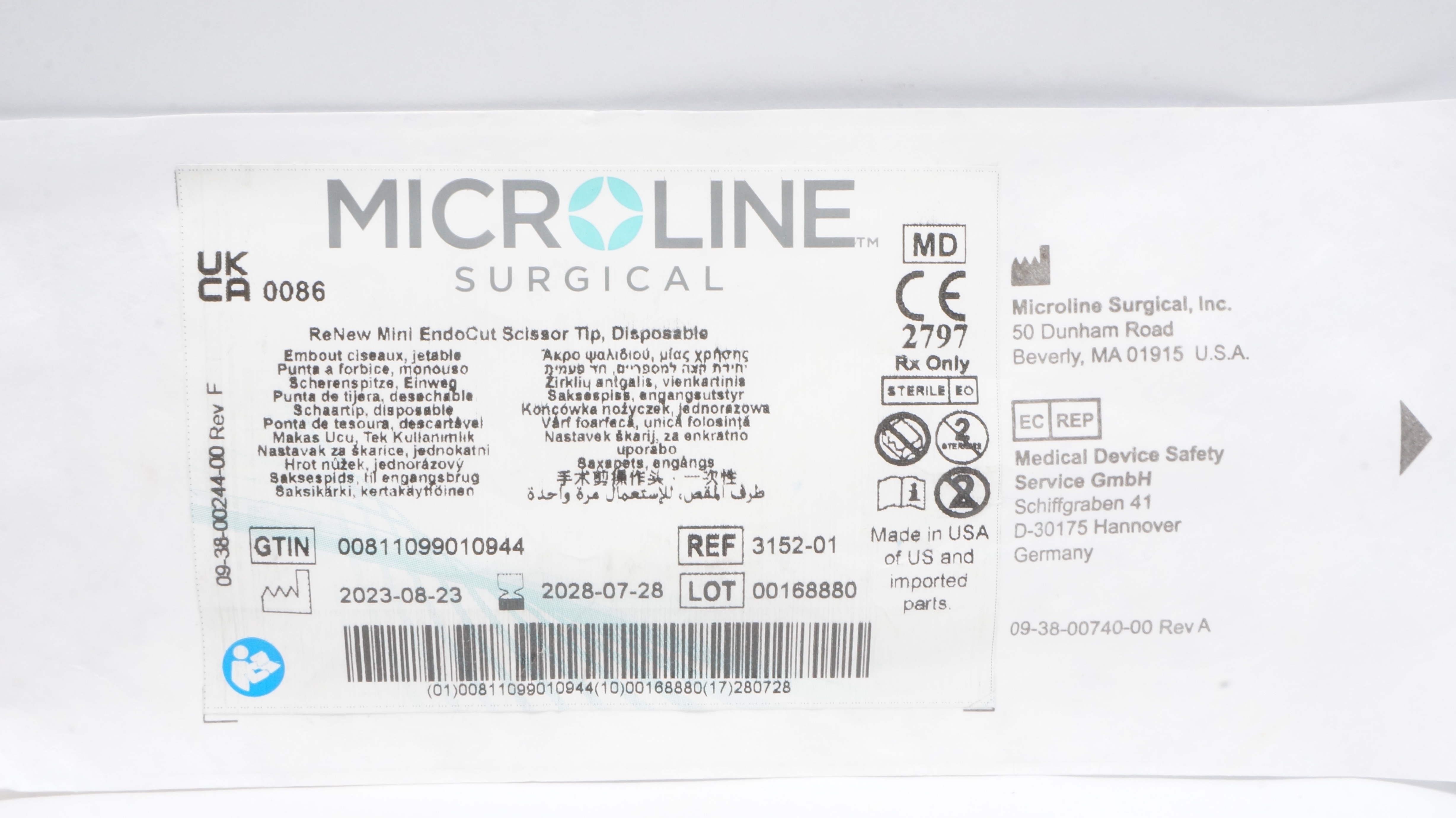Microline Surgical 3152-01 Disposable ReNew Mini EndoCut Scissor Tip