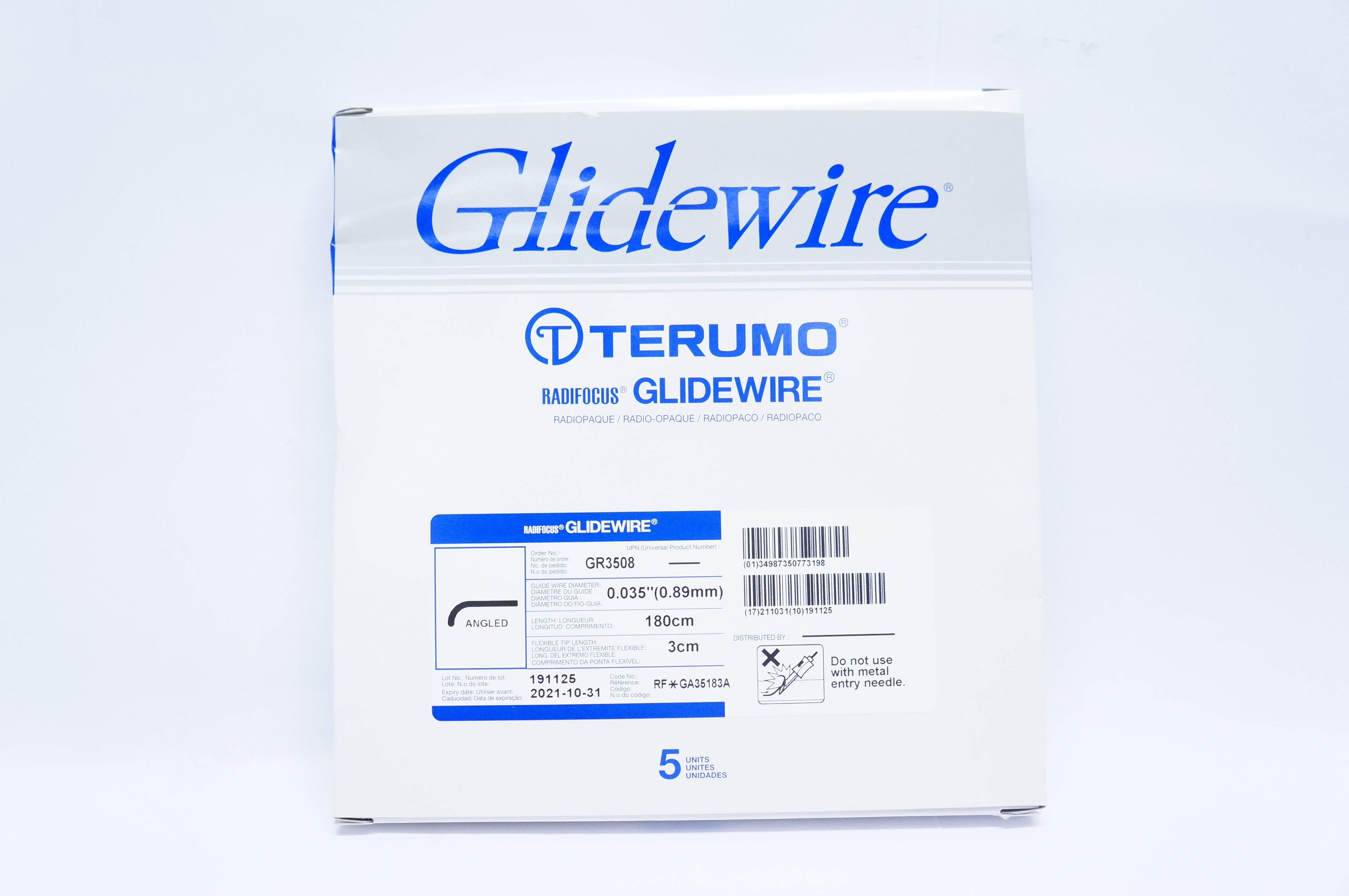 Terumo GR3508 Radifocus Glidewire Angled, 0.035inch x 3cm x 180cm - Box ...