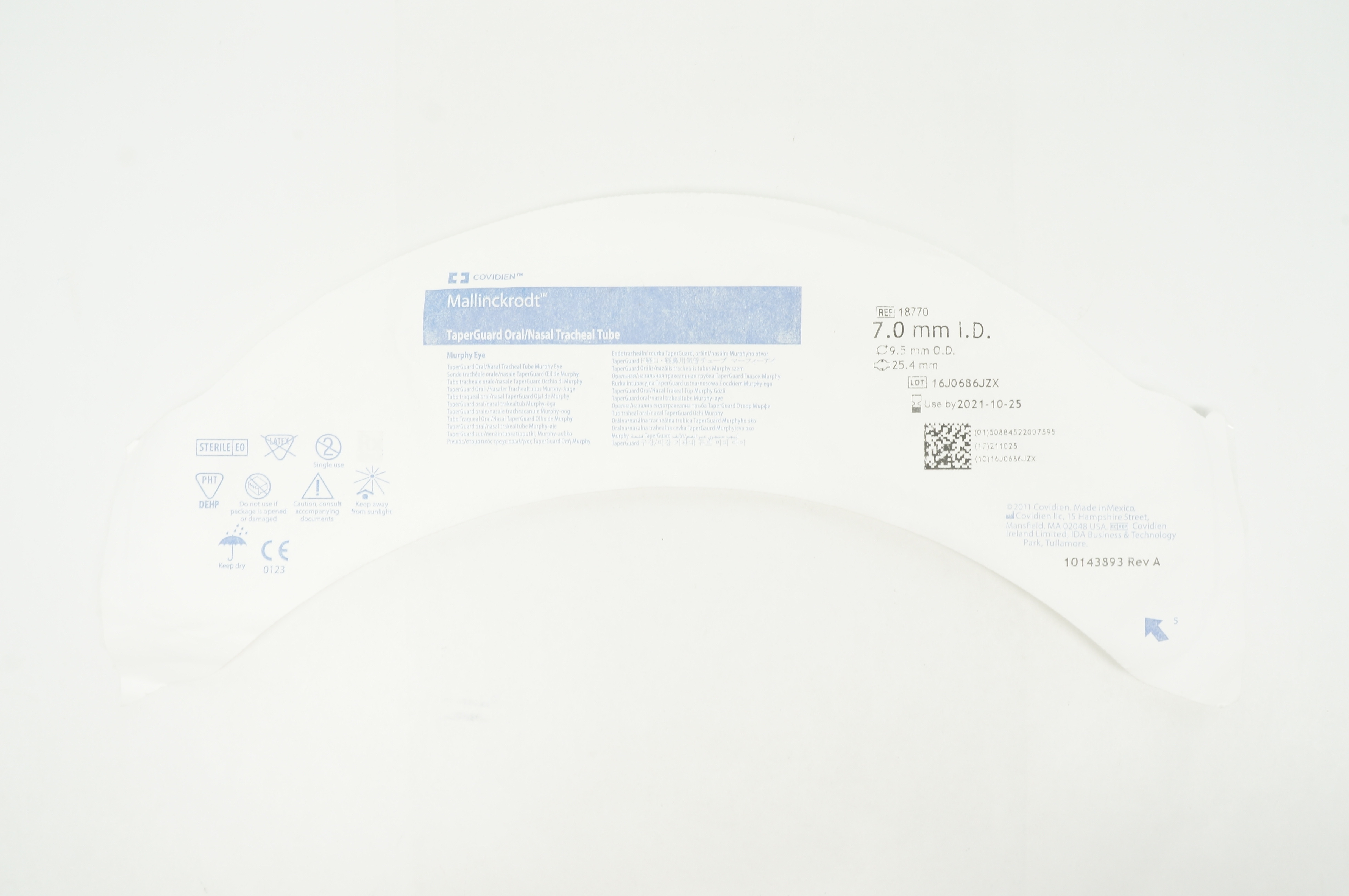 Covidien 18770 TaperGuard Oral/Nasal Tracheal Tube 7.0mm ID, 9.5mm OD