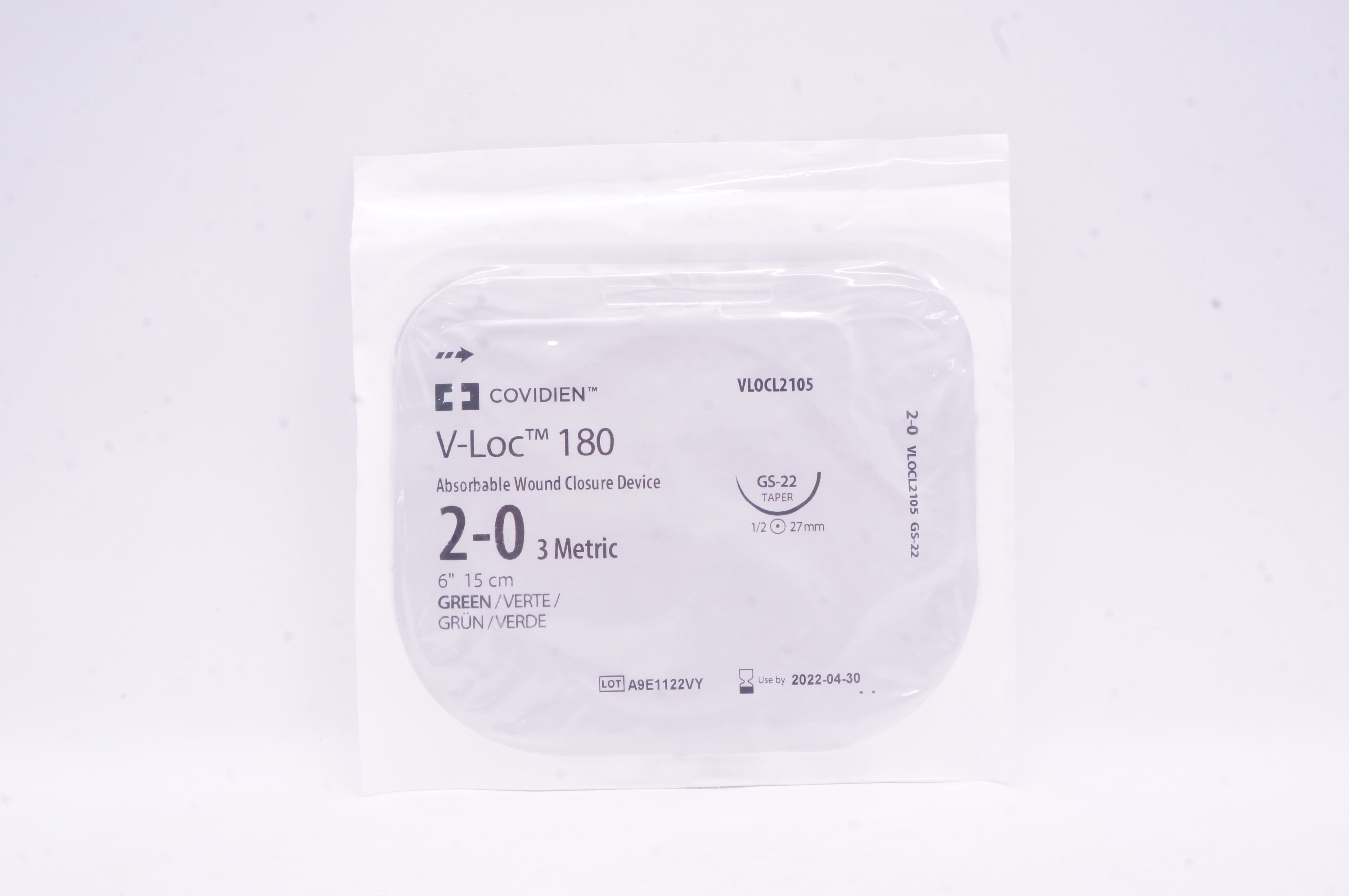 Covidien VLOCL2105 2-0 V-Loc 180 Absorbable Wound Closure GS-22