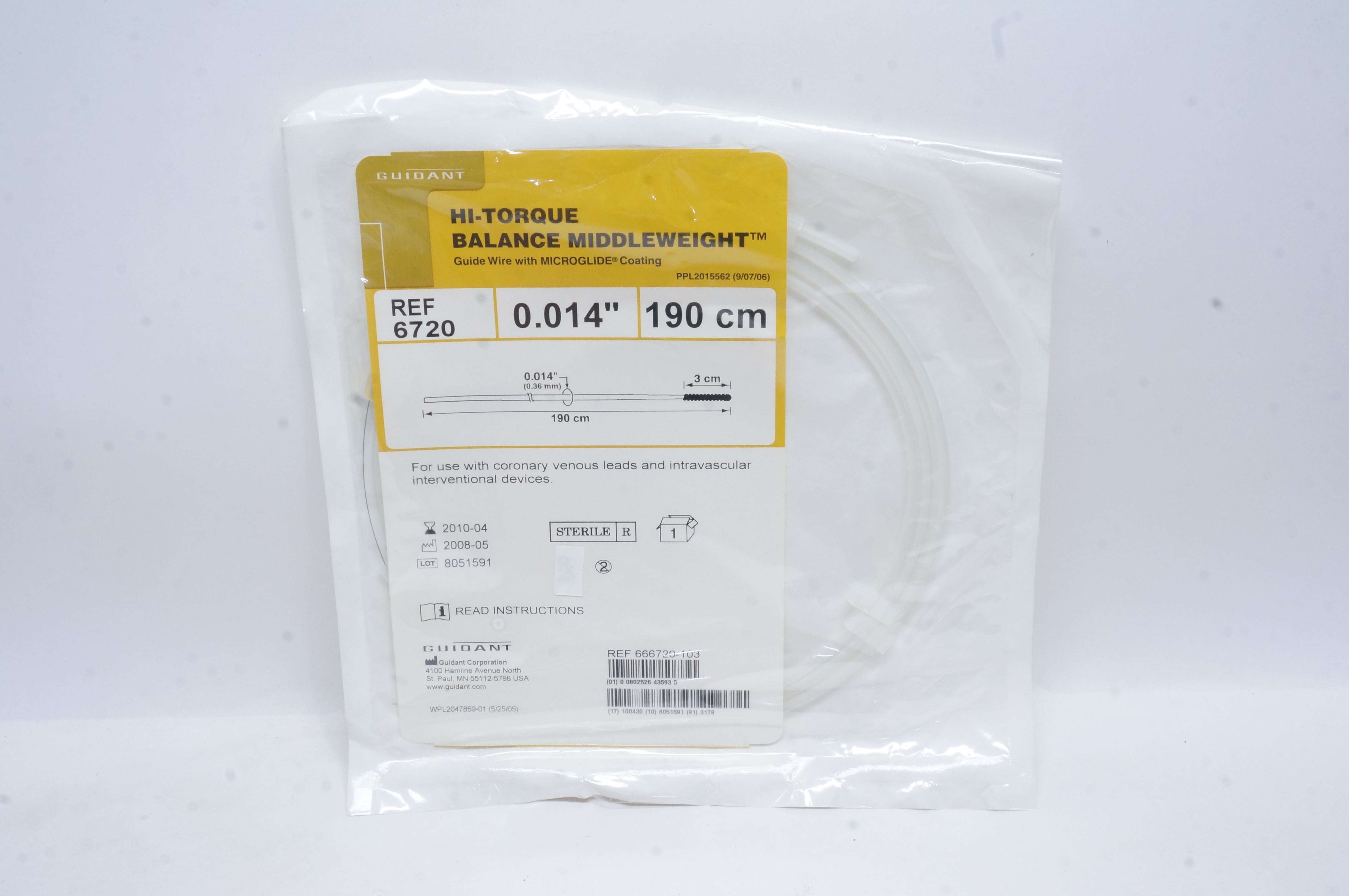 Guidant 6720 Hi-Torque Balance Middleweight Guide Wire 0.014inch x ...