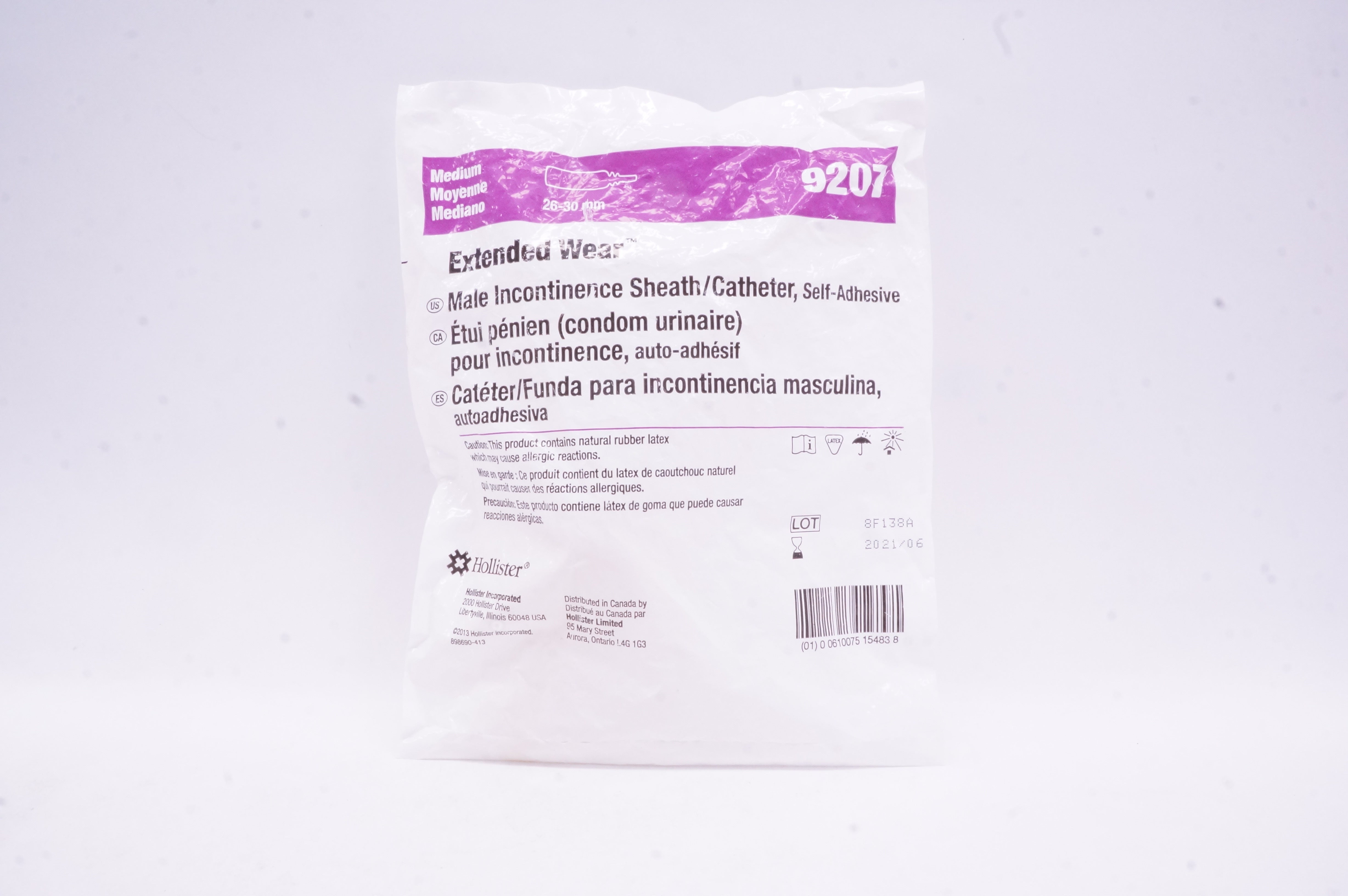 Hollister 9207 Extended Wear Male Incontinence Sheath Cath Medium