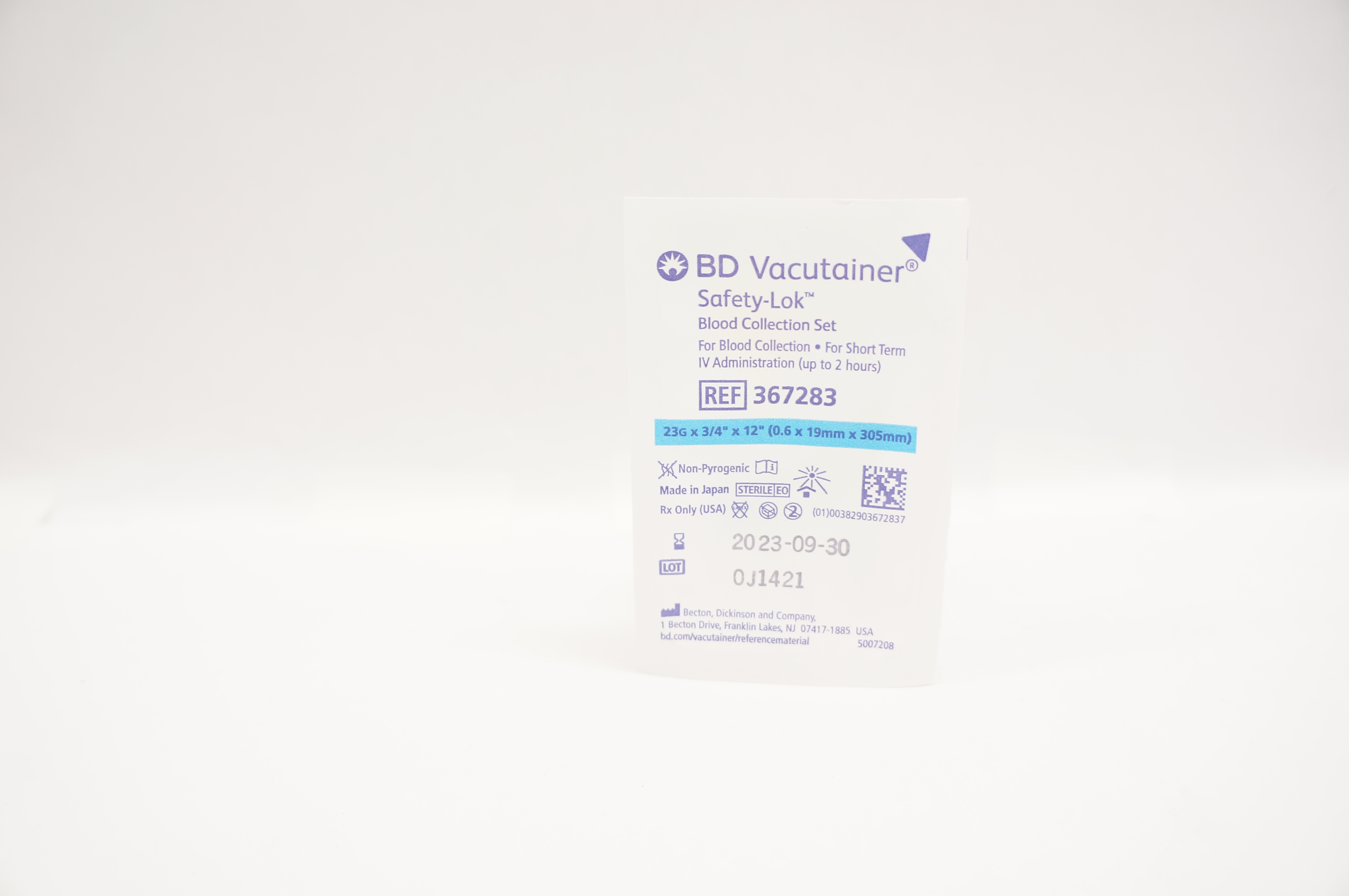 BD 367283 Vacutainer Safety-Lok Blood Collection Set 23G x 3/4inch x 12inch