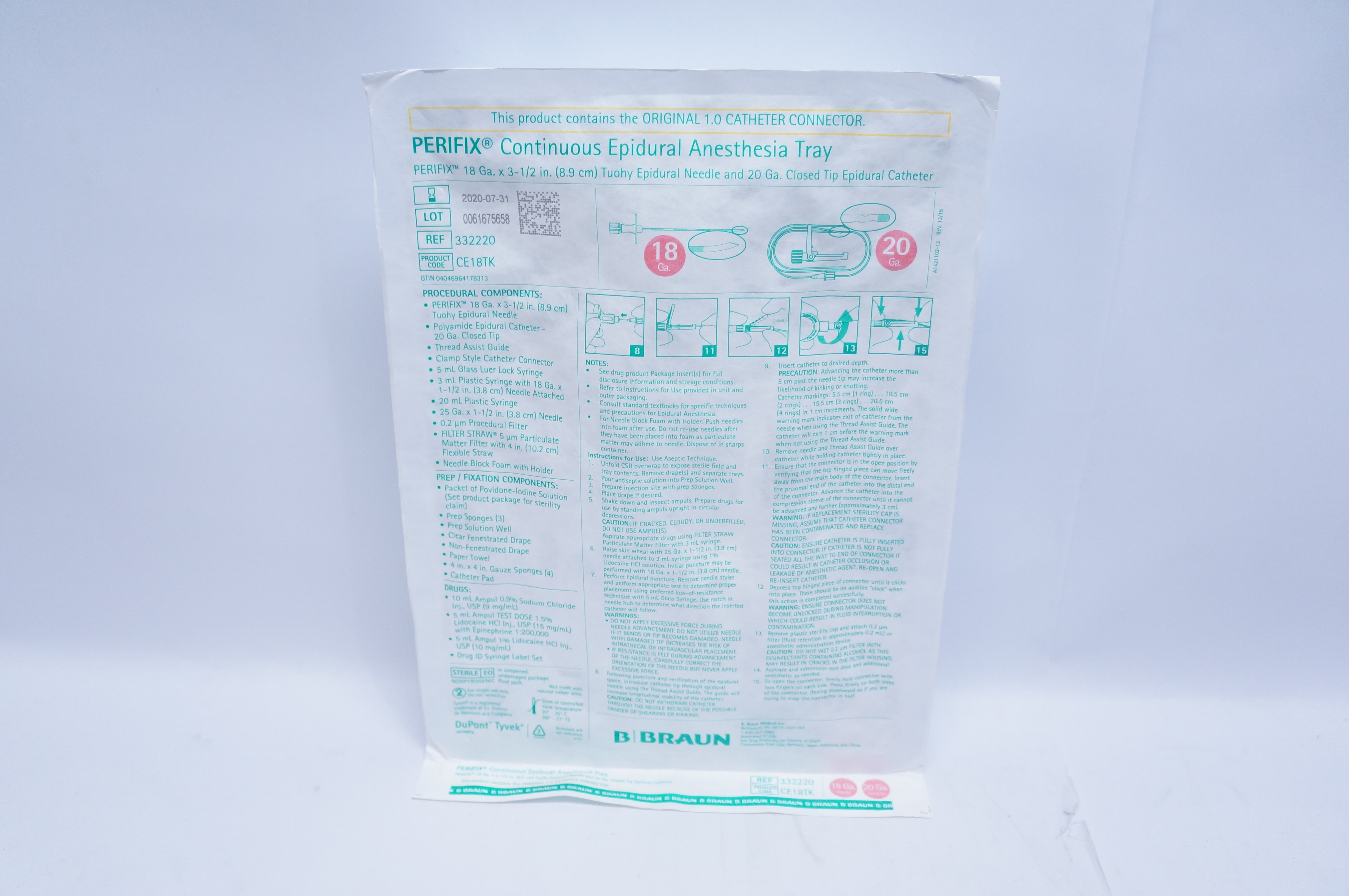 Braun 332220 Perifix Continuous Epidural Anesthesia Tray 18Ga x 8.9cm ...