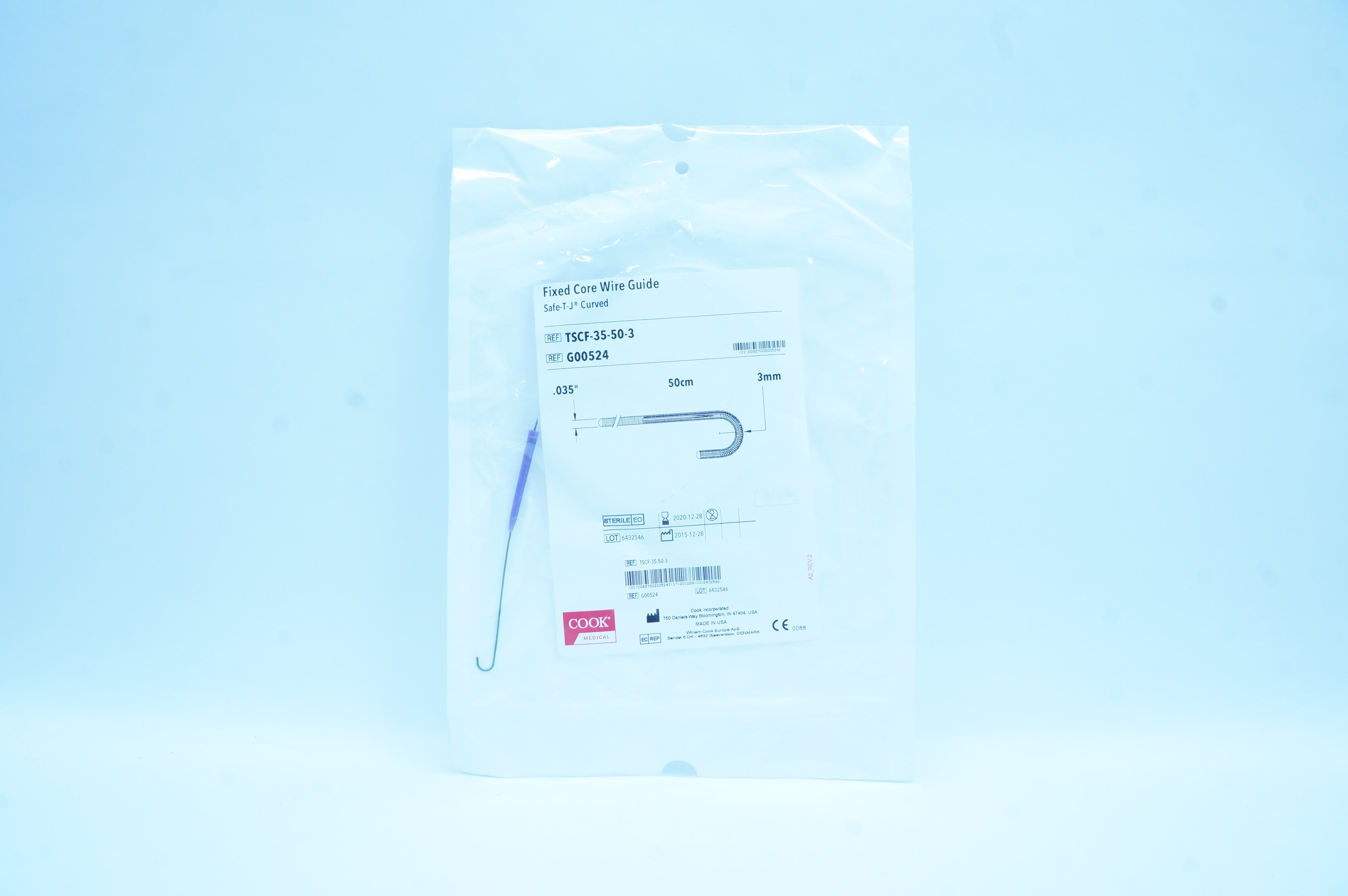 Cook Medical G00524 Fixed Core Wire Guide Safe-T-J .035 inch x 50cm x ...