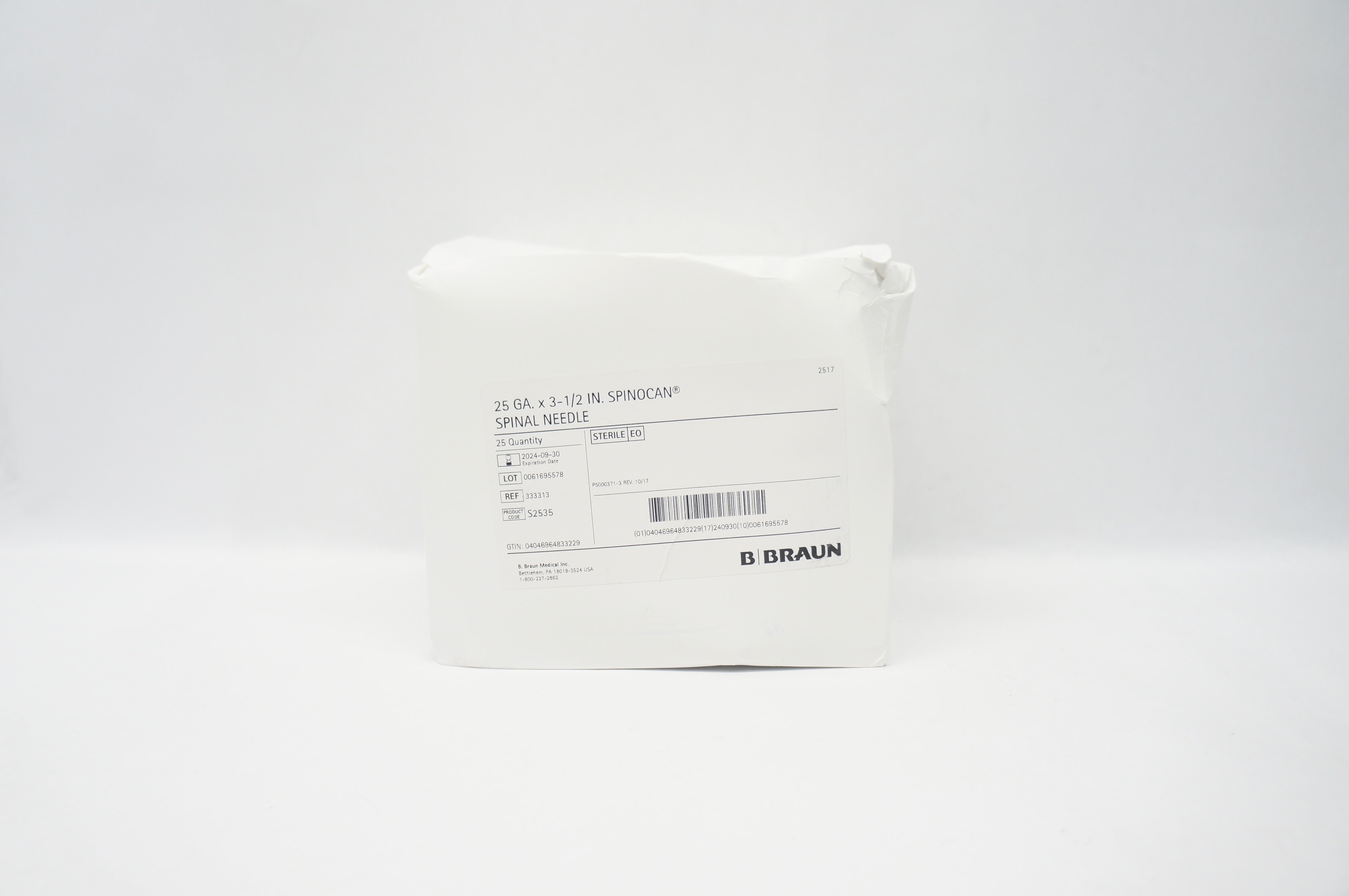 B.Braun 333313 Spinocan Spinal Ndle 25 GA. x 3-1/2 inch - Box of 25