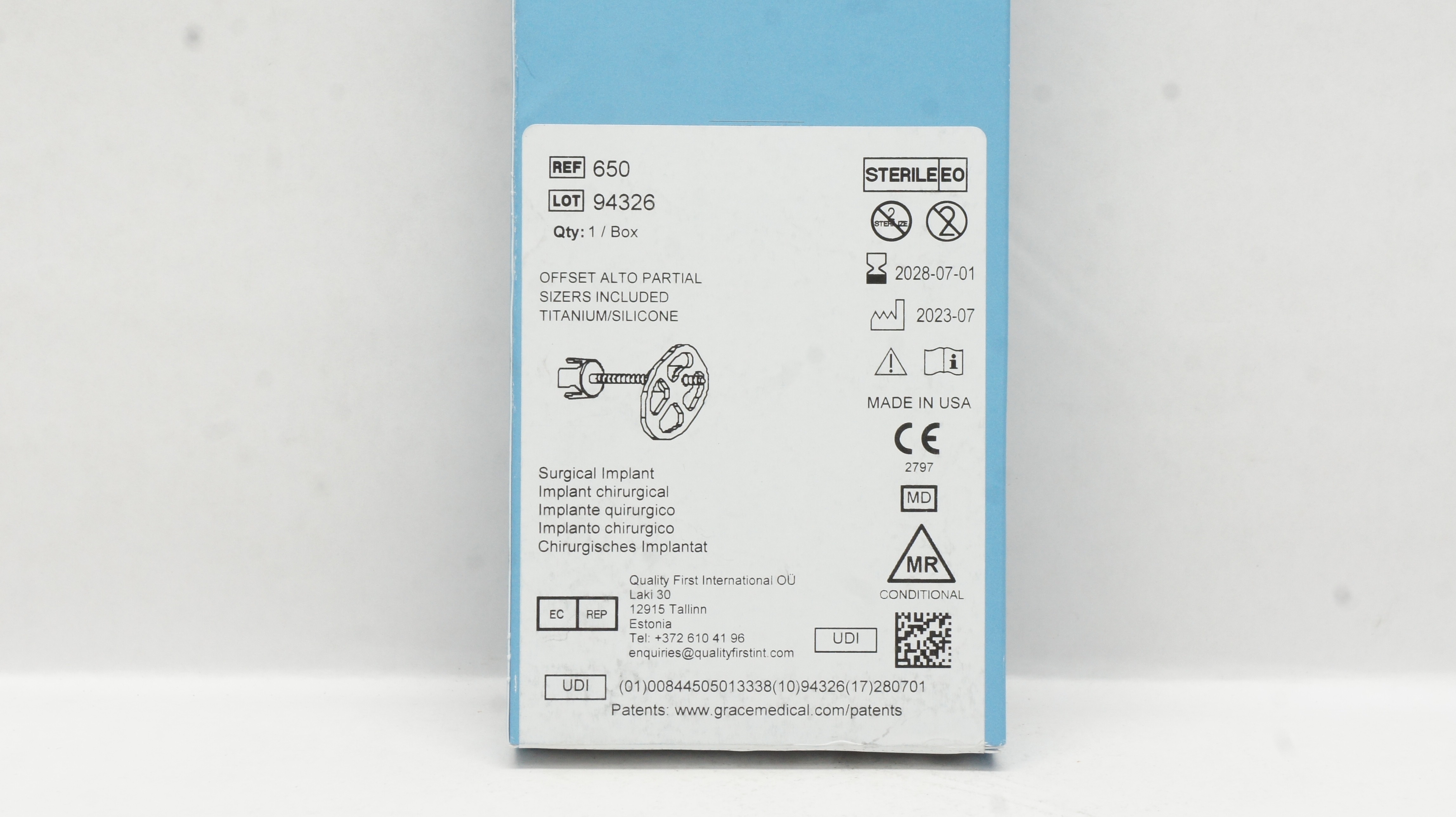 Grace Medical 650 Surgical Implant Offset Alto Partial Sizers Included