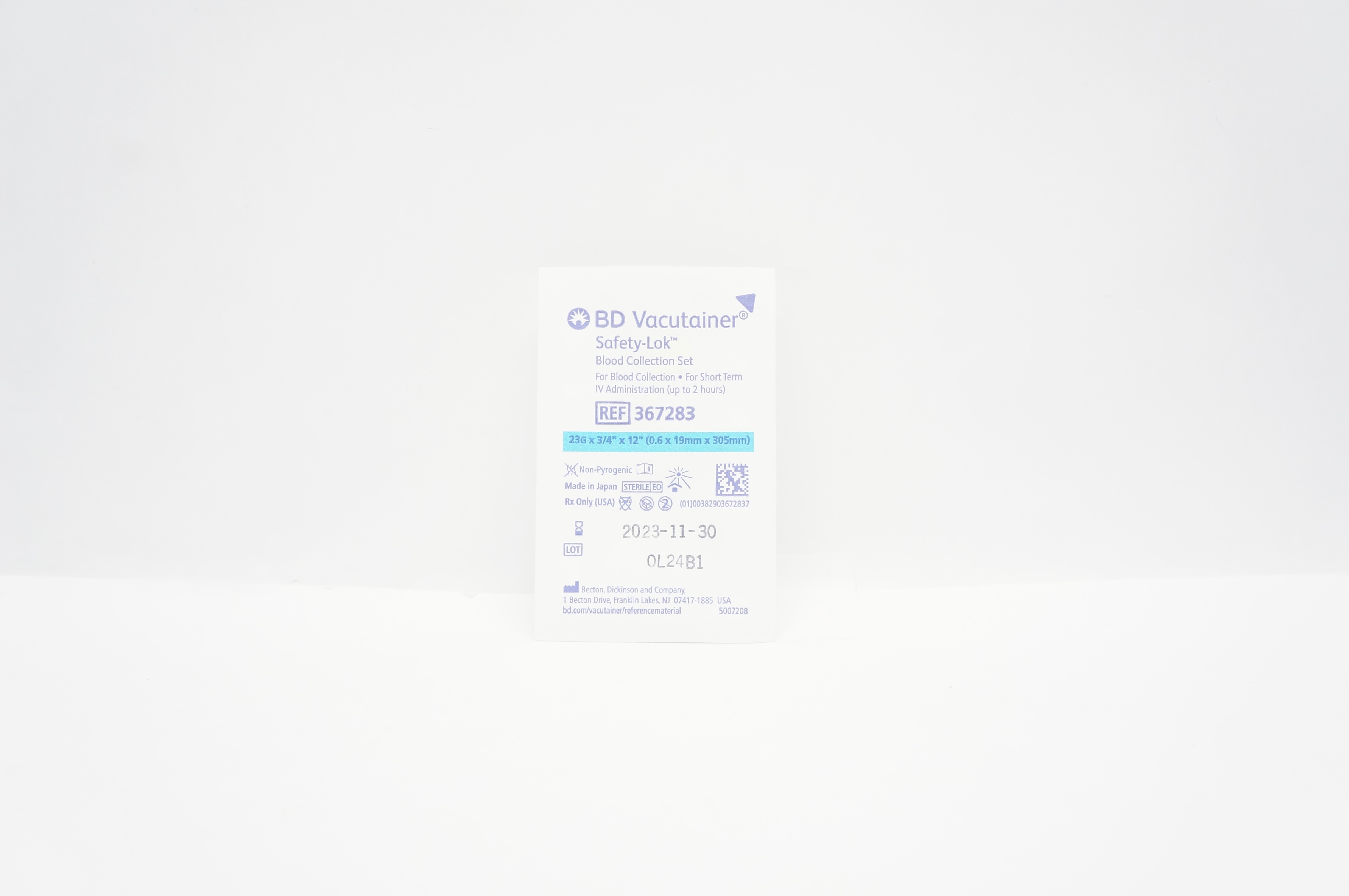 BD 367283 Vacutainer Safety-Lok Blood Collection Set 23G x 3/4inch x 12inch