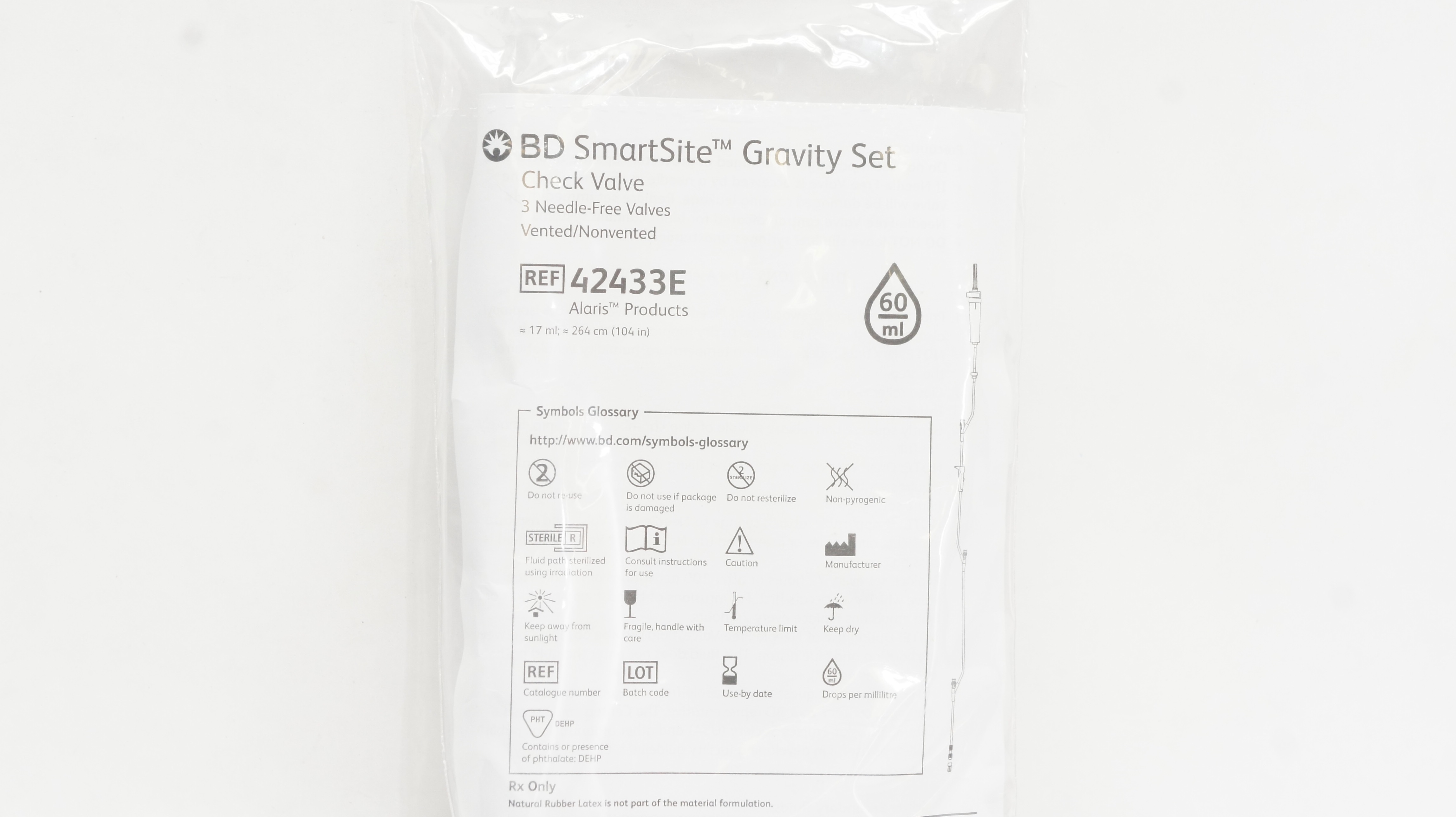BD 42433E Alaris SmartSite Gravity Set Check Valve 17ml x 104inch ...