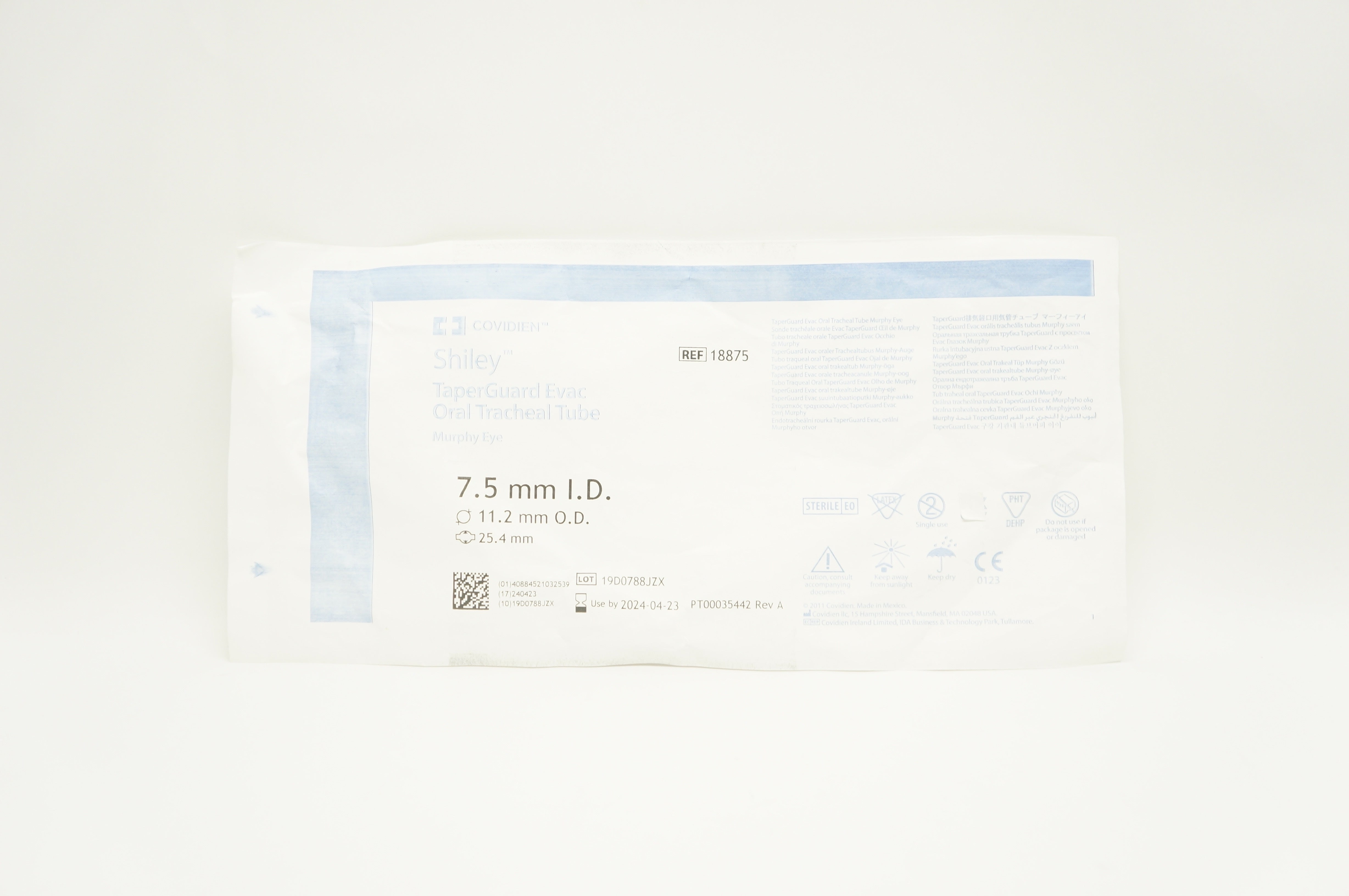 Covidien 18875 Shiley TaperGuard Evac Oral Tracheal Tube 7.5mm x 11.2mm ...