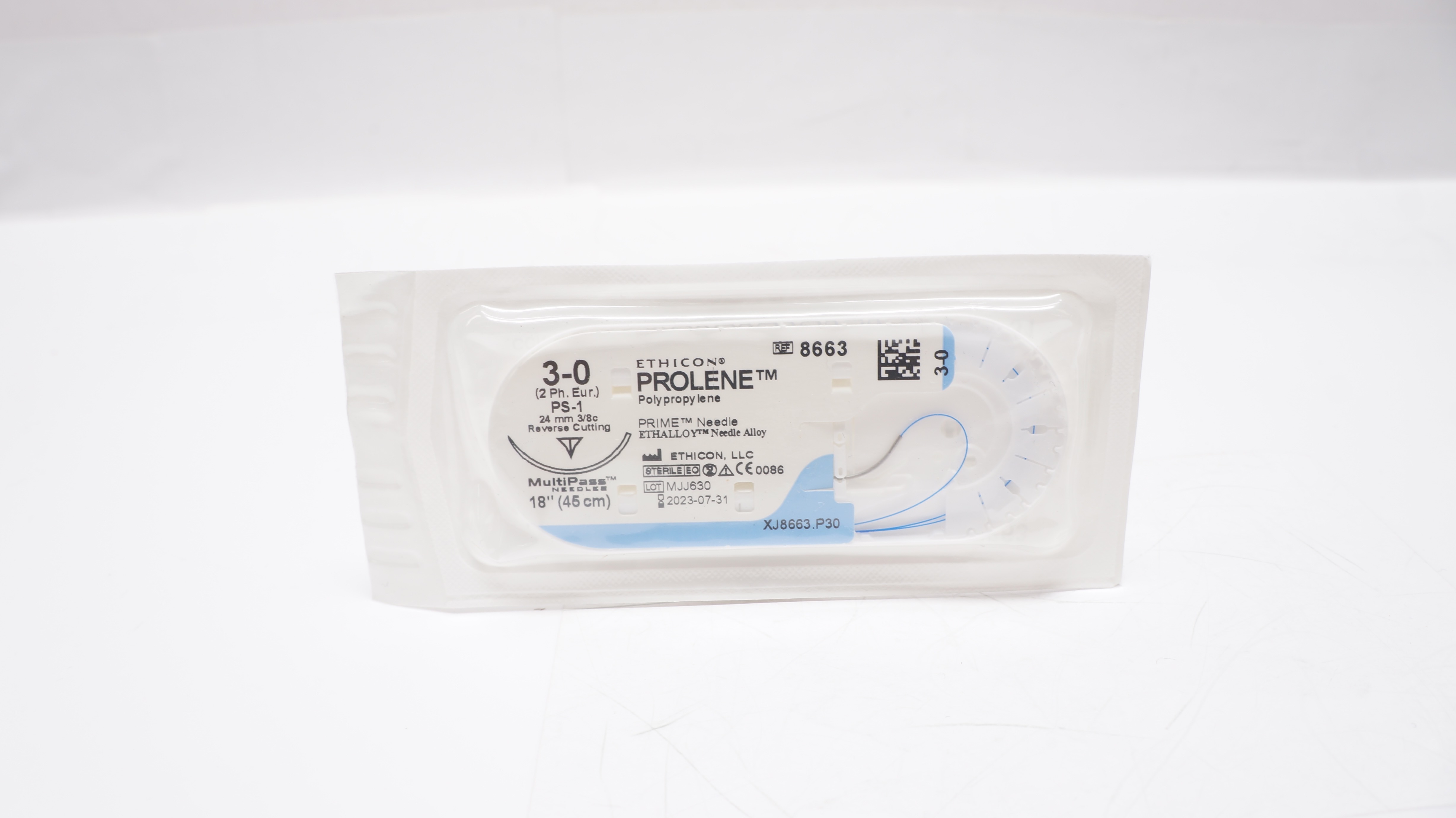 Ethicon 8663 3-0 Prolene Stre PS-1 24mm 3/8c Reverse Cutting, 18 inch (x)