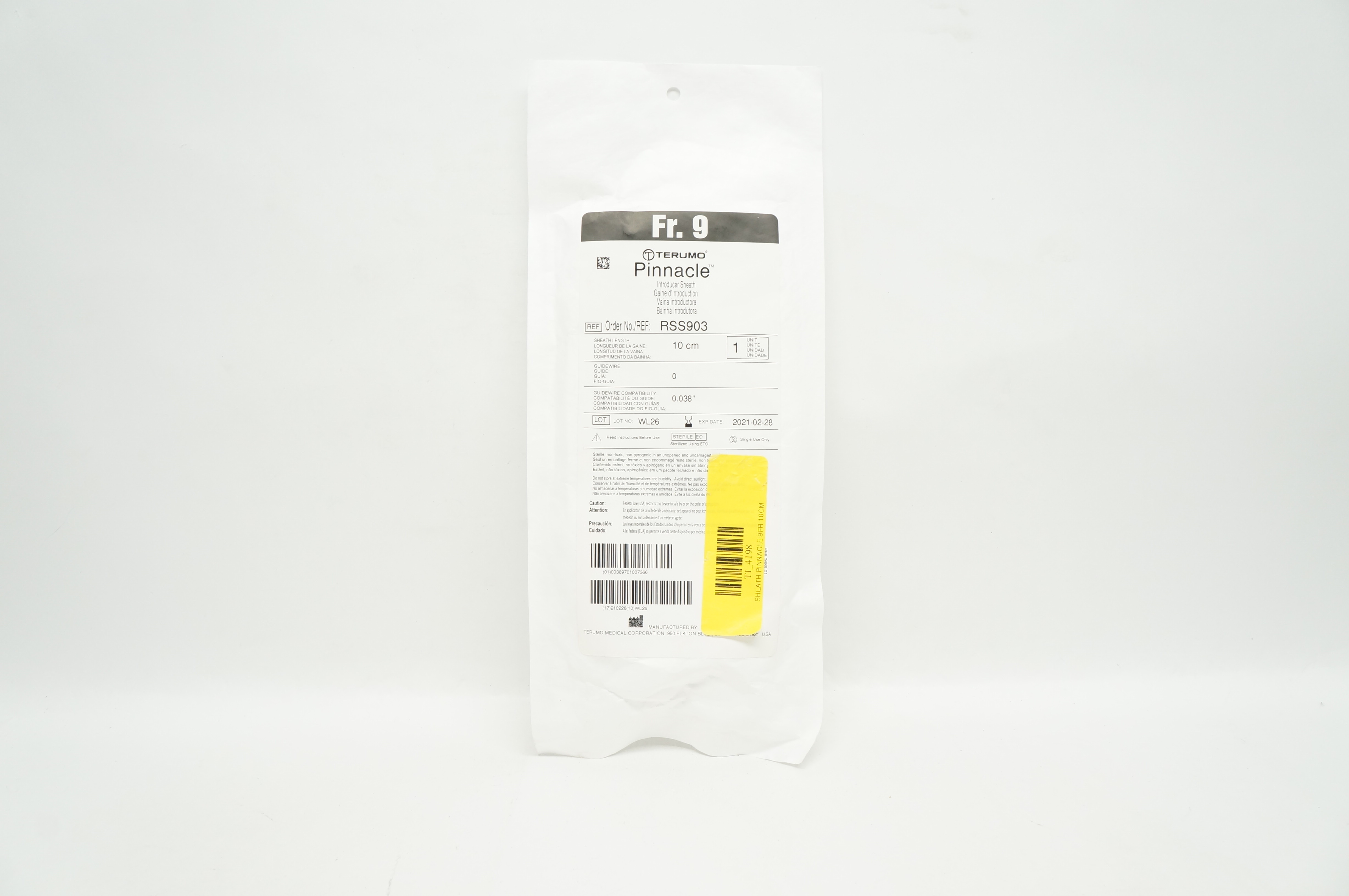 Terumo RSS903 Pinnacle Introducer Sheath 9Fr x 10cm