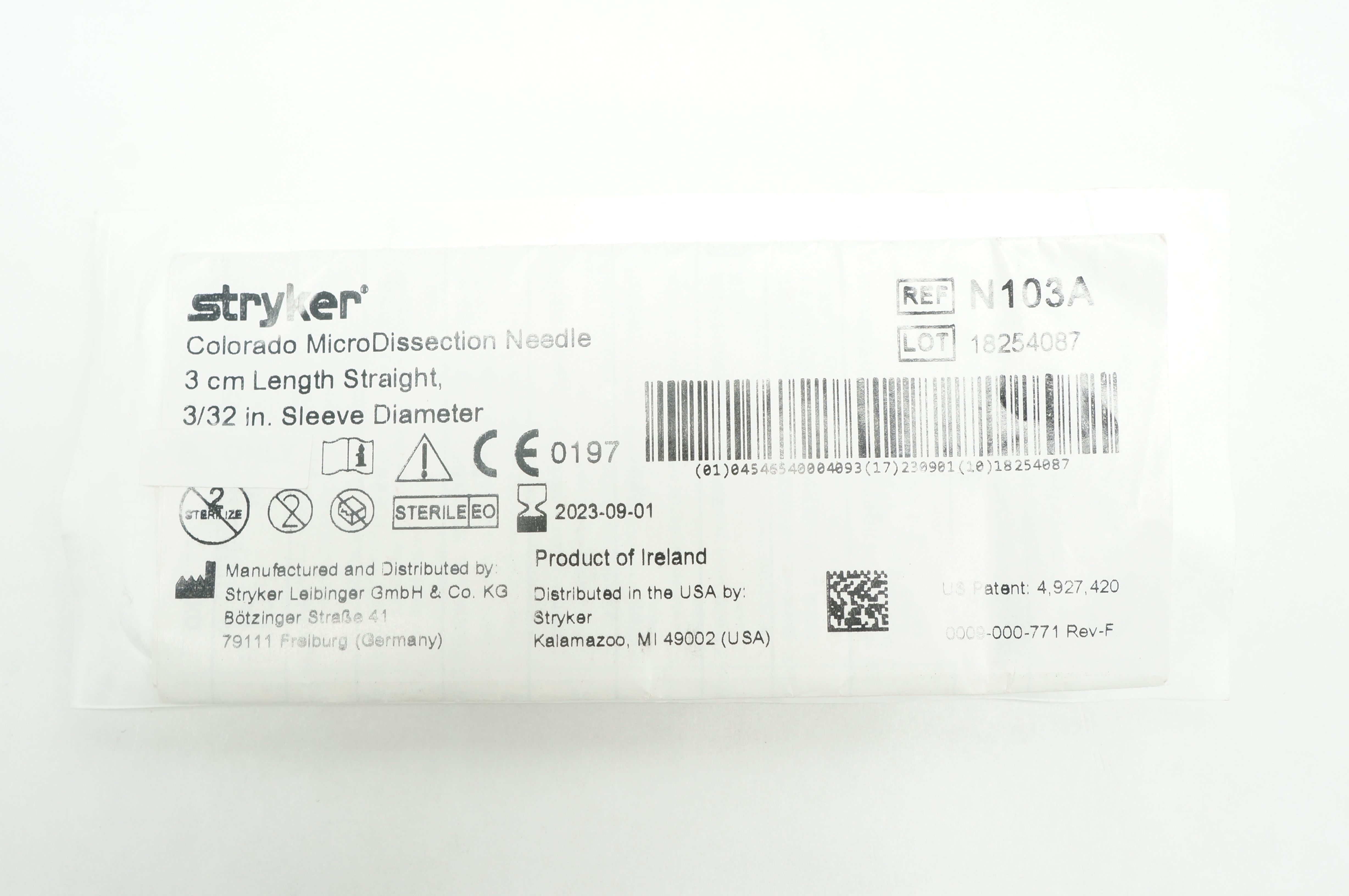 Stryker N103A Colorado MicroDissection Ndle 3cm x 3/32inch Sleeve Diameter