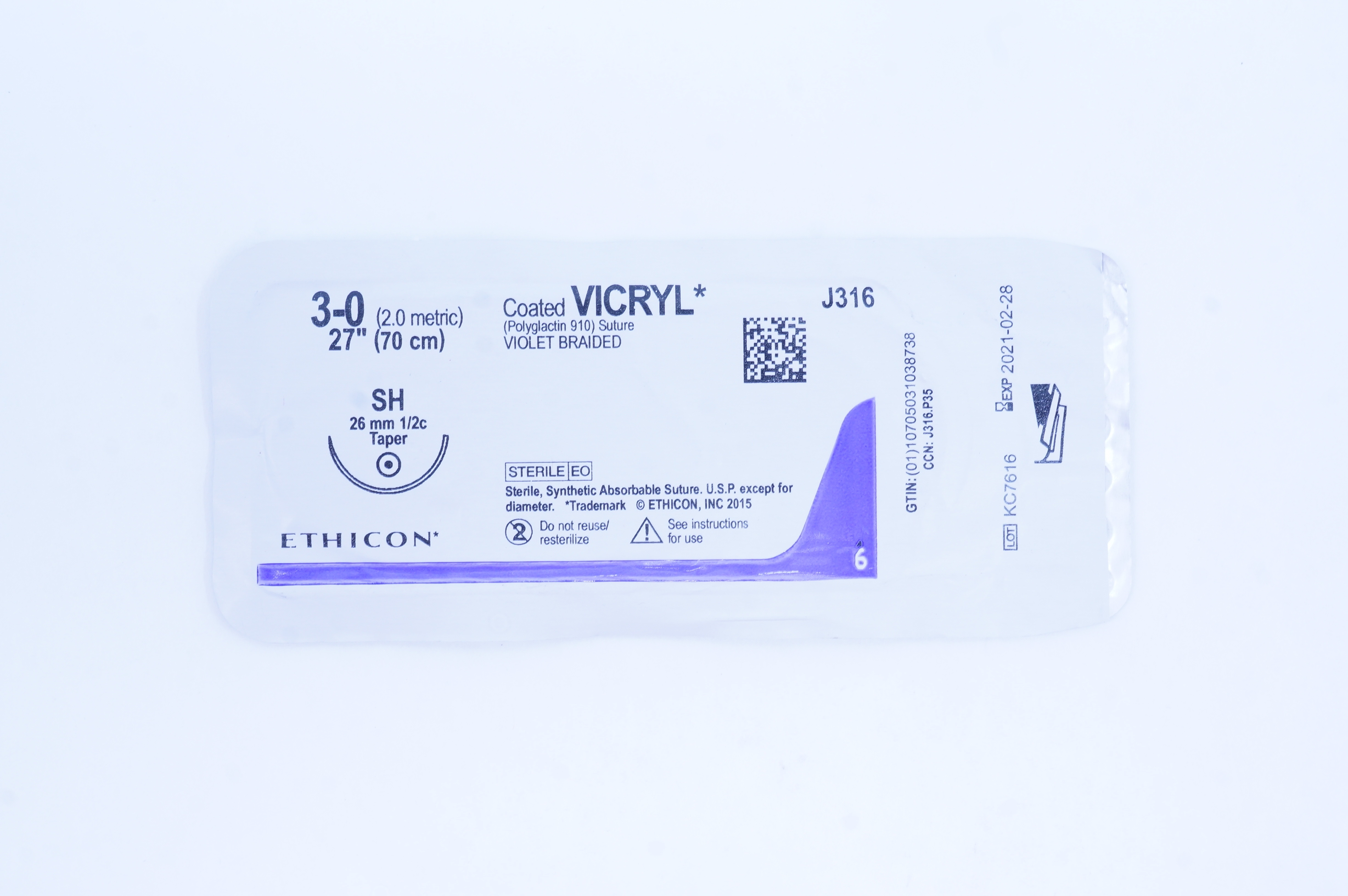 Ethicon J316 3-0 Coated VICRYL Stre, SH 26mm 1/2c Taper, 27inch