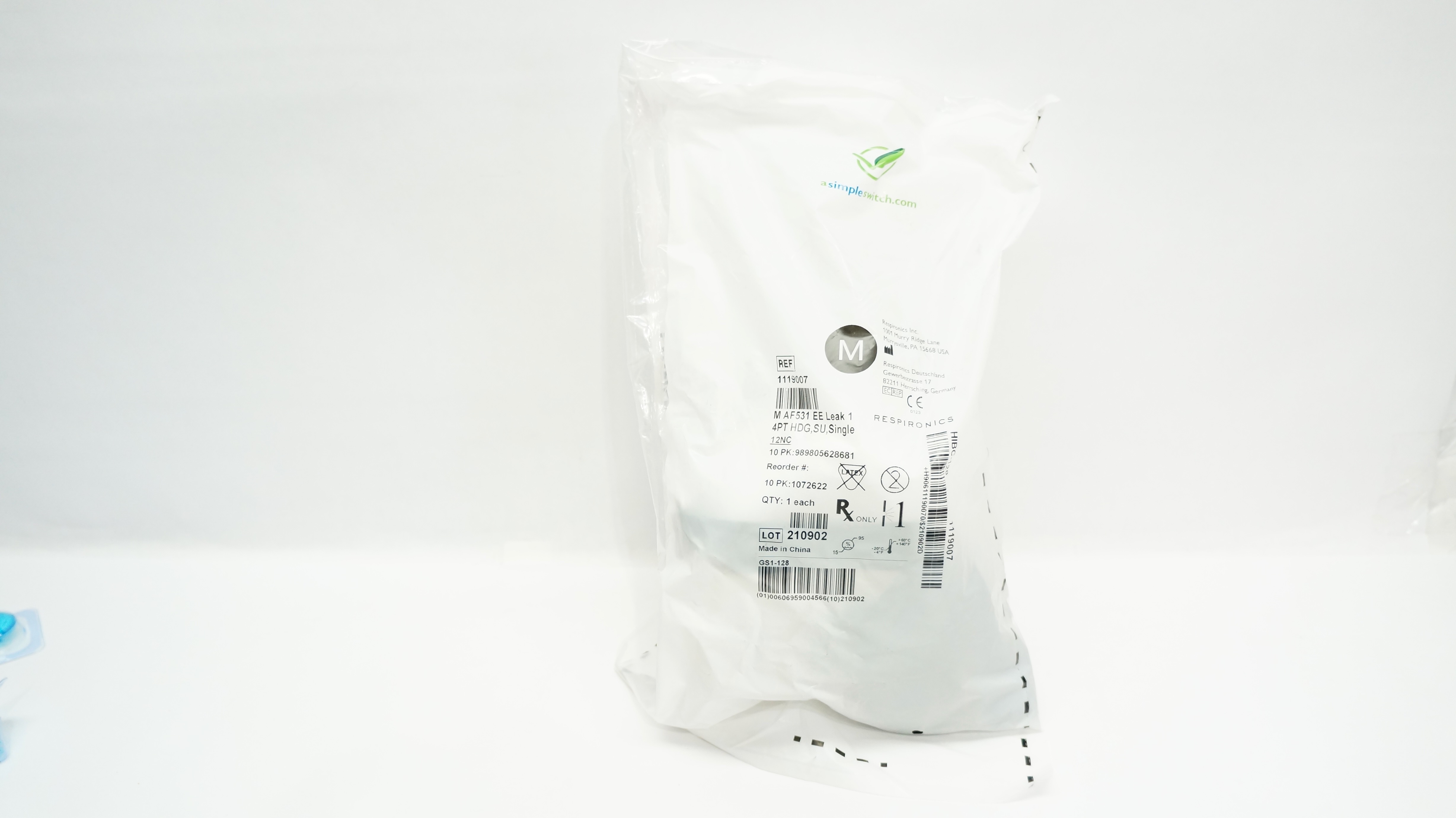 Respironics 1119007 Philips M AF531 EE Leak 1, 4 PT HDG, SU, Single