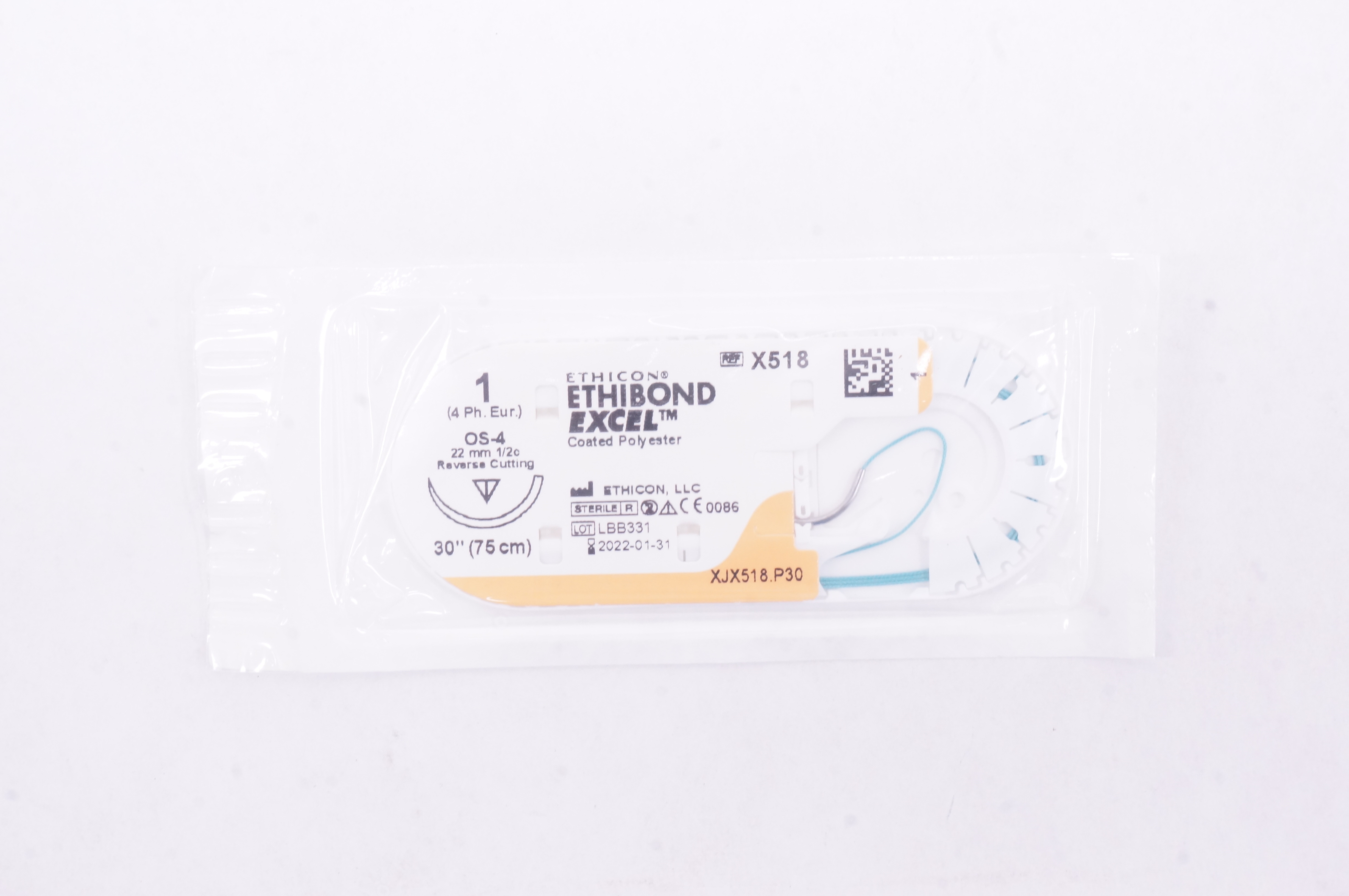 Ethicon X518 1 ETHIBOND EXCEL, OS-4, 22mm 1/2c Reverse Cutting, 30inch