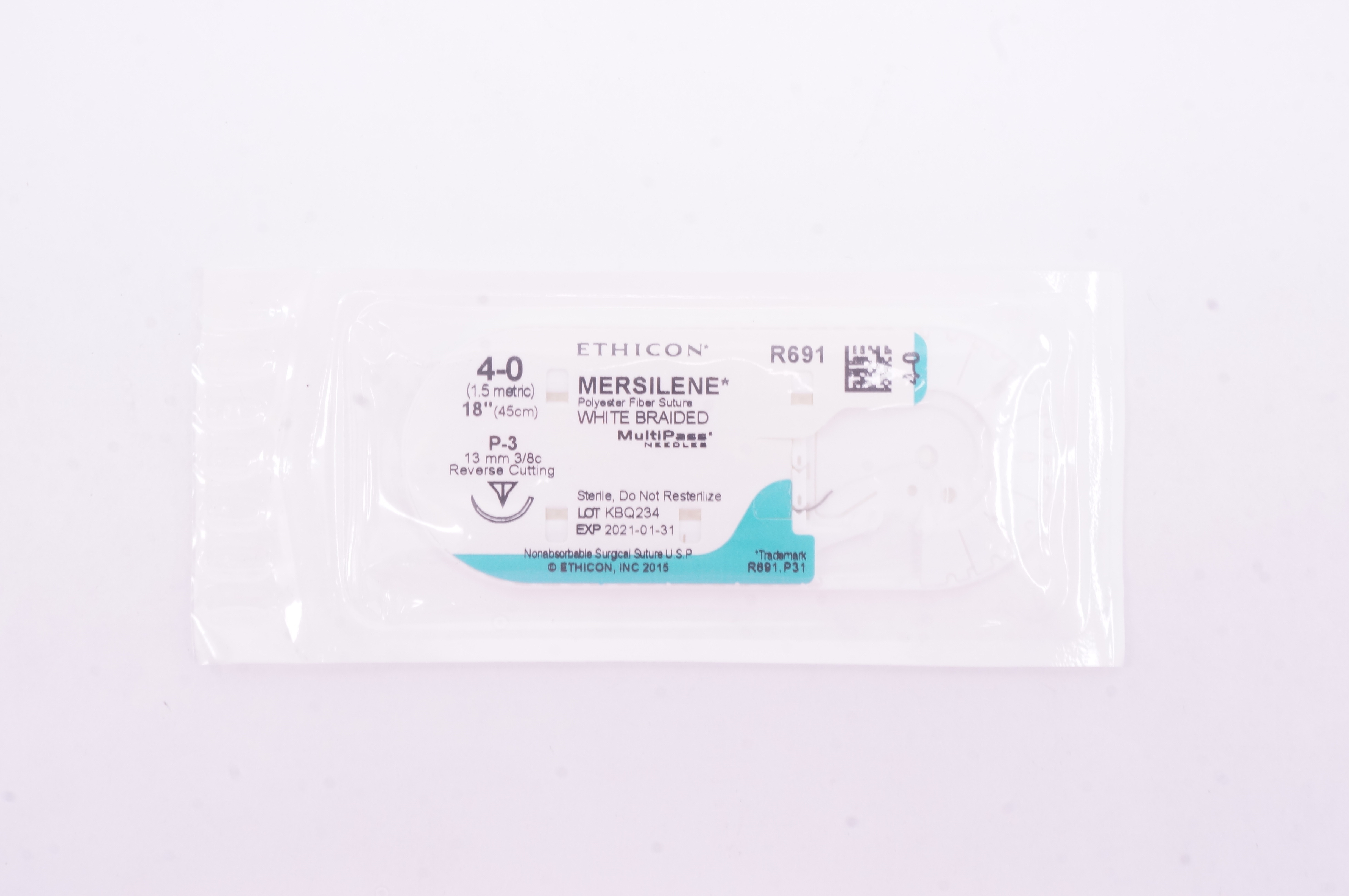 Ethicon R691 4-0 MERSILENE, P-3, 13mm 3/8c Reverse Cutting, 18inch (x)