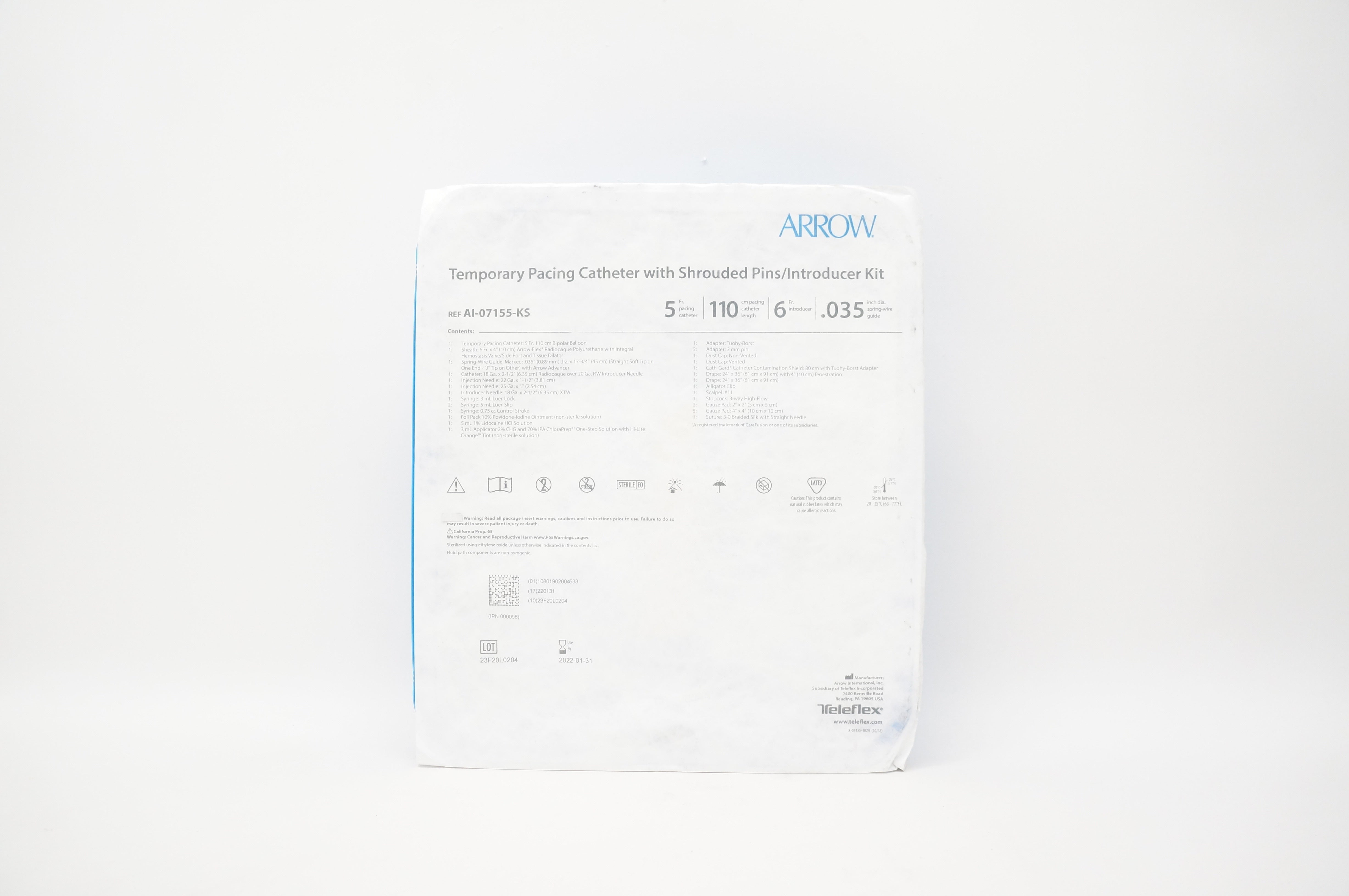 Arrow AI-07155-KS Temporary Pacing Cath. 5Fr x 6 Fr x .035inch x 110cm