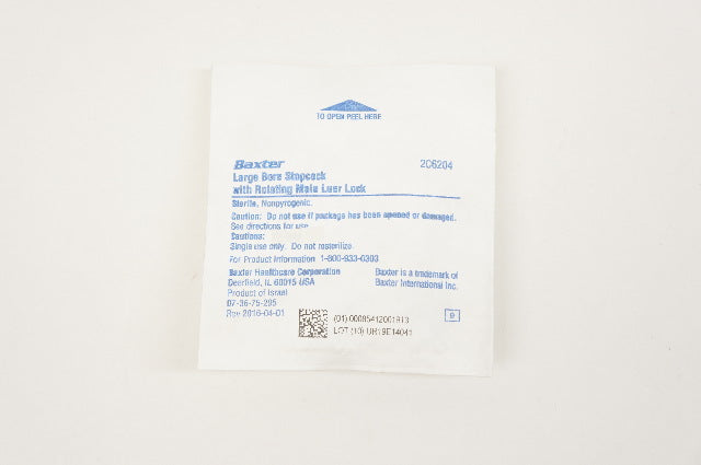 Baxter 2C6204 Large Bore Stopcock with Rotating Male Luer Lock