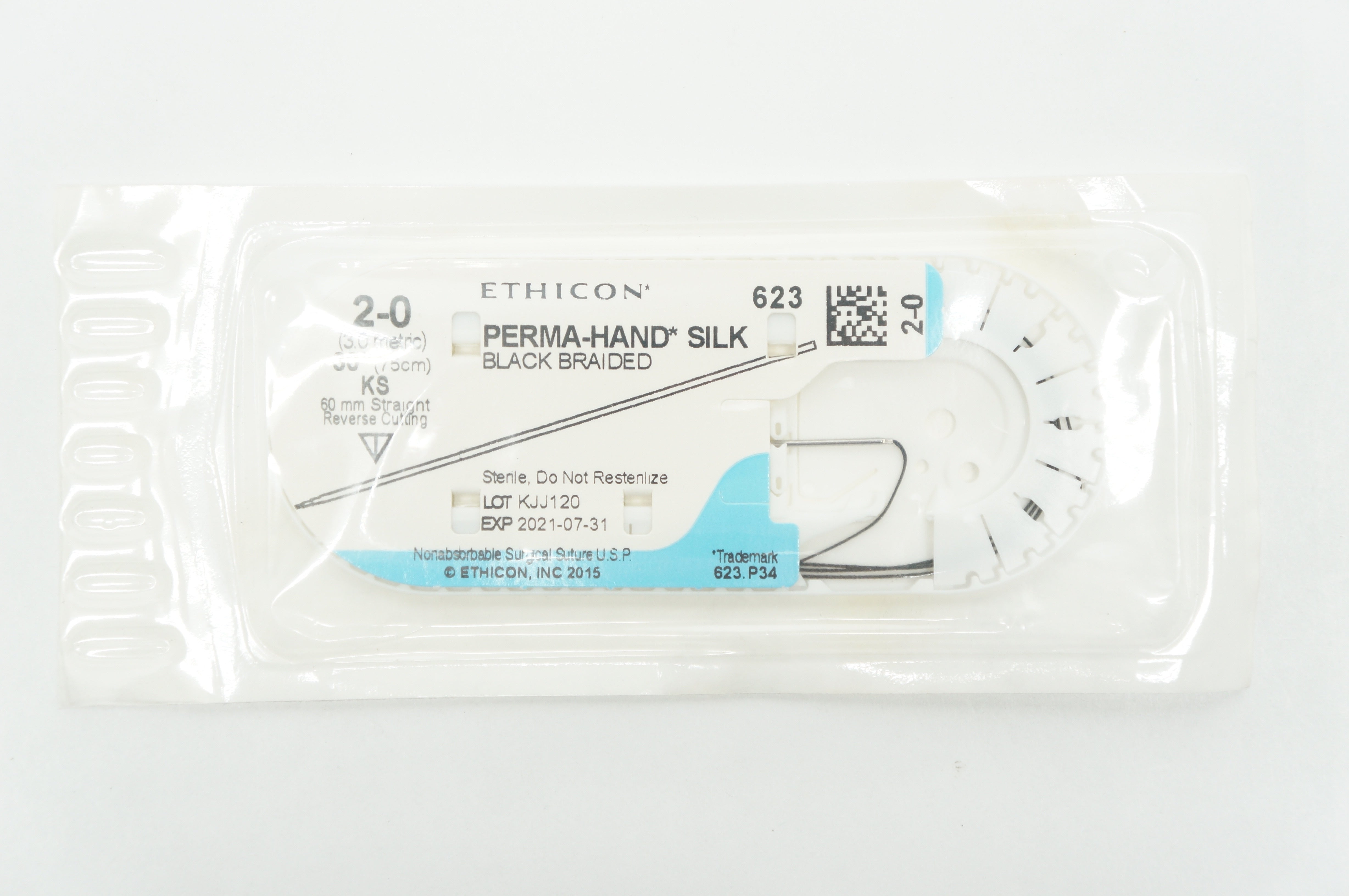 Ethicon 623 2-0 PERMA-HAND SILK, KS, 60mm Straight Reverse Cutting ...