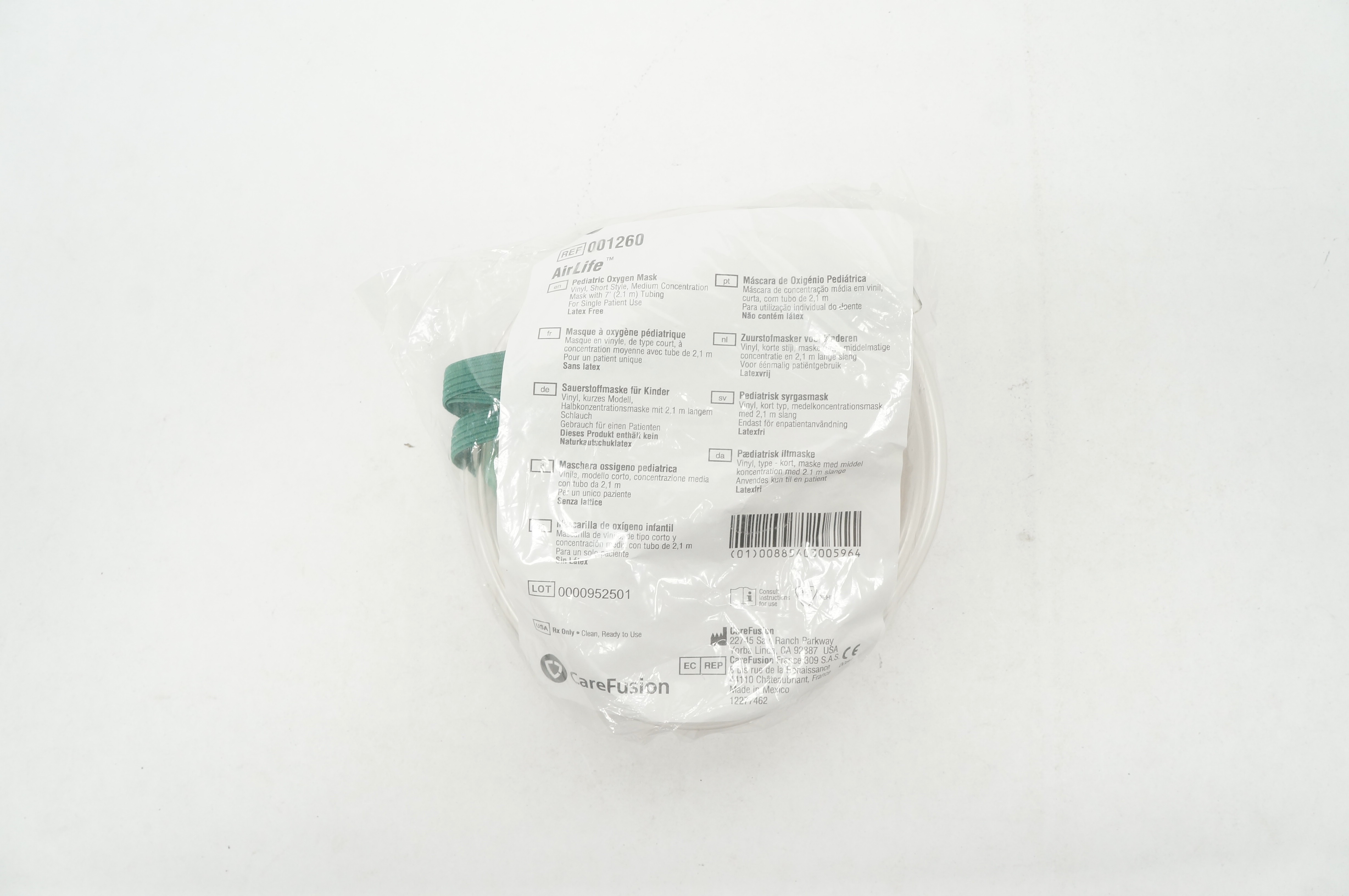 CareFusion 001260 AirLife Pediatric Oxygen Mask, Vinyl, Short Style